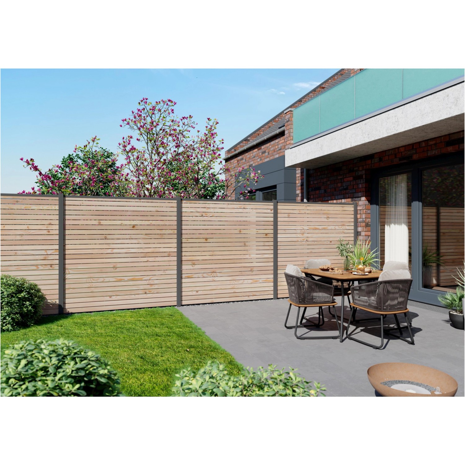 T & J Rhön-Serie Steckzaunelement Kiefer lasiert Lärche Optik 180 x 180 ...