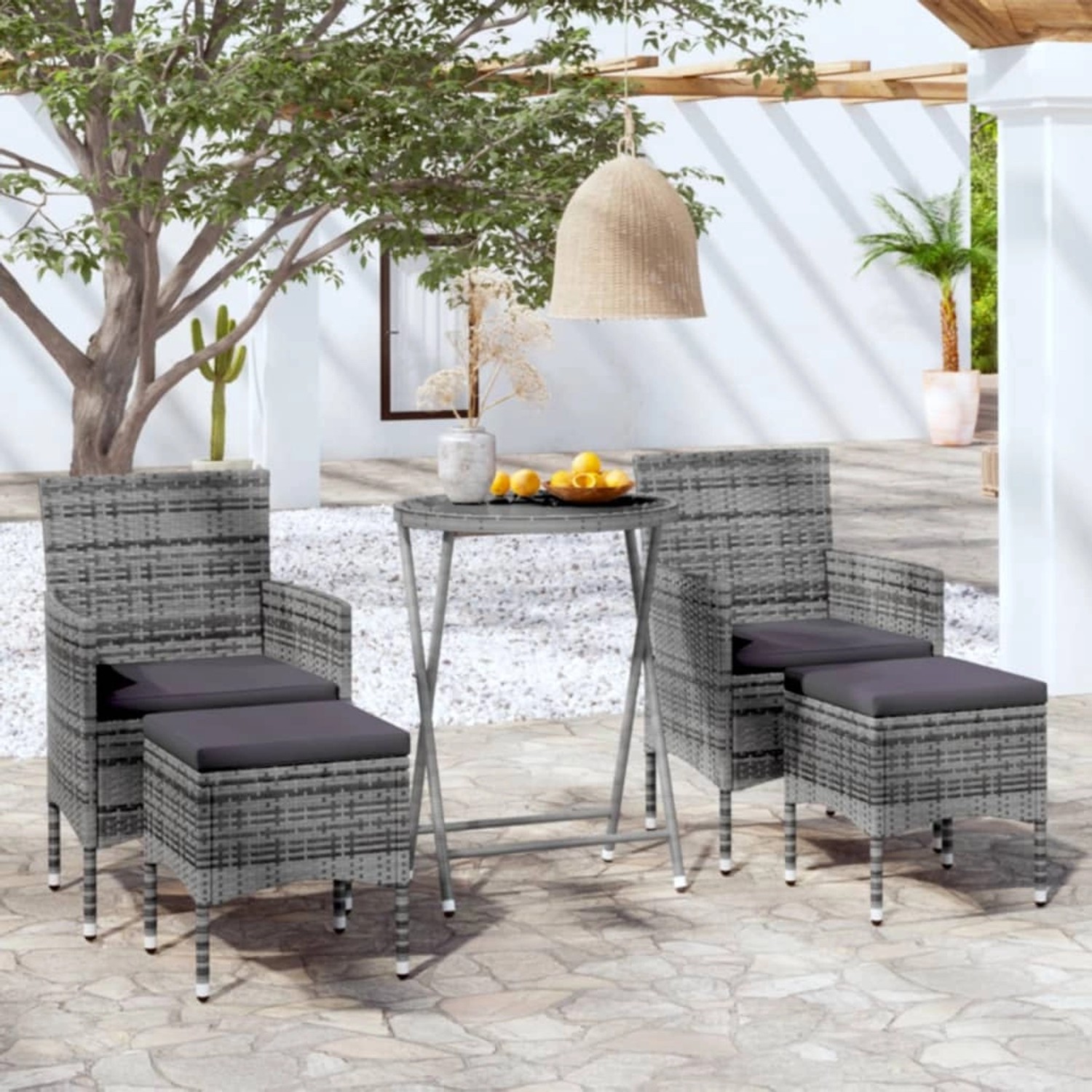 vidaXL 5 tlg Garten Bistro Set Poly Rattan und Hartglas Grau Modell 3