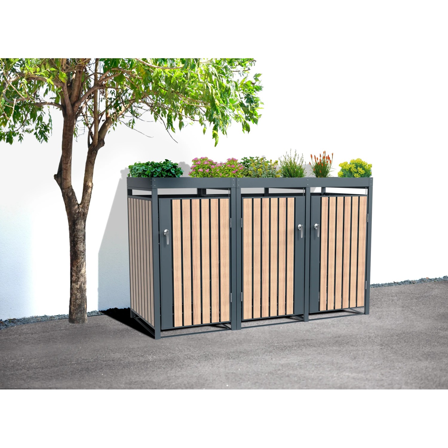 Westmann Mülltonnenbox 3 x 240 l Anthr./Holzoptik 84 x 200 x 124,5 cm ...