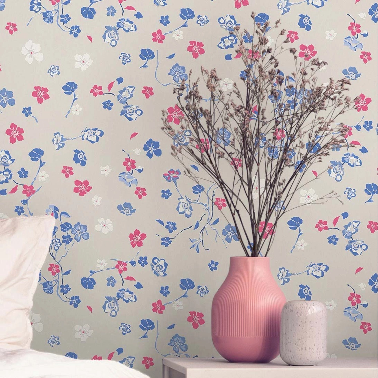Bricoflor Moderne Blumentapete in Grau Blau Pink Florale Tapete mit ...