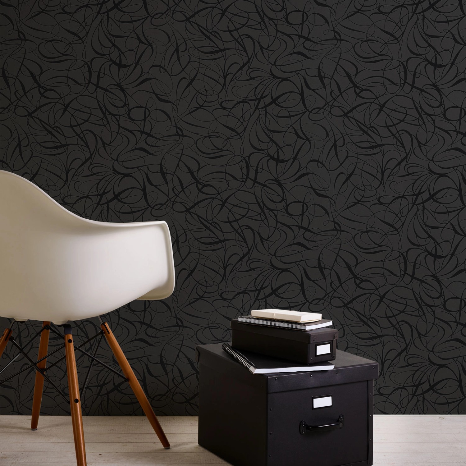 Bricoflor Schwarze Tapete Modern Geschwungene Linien Vliestapete ...