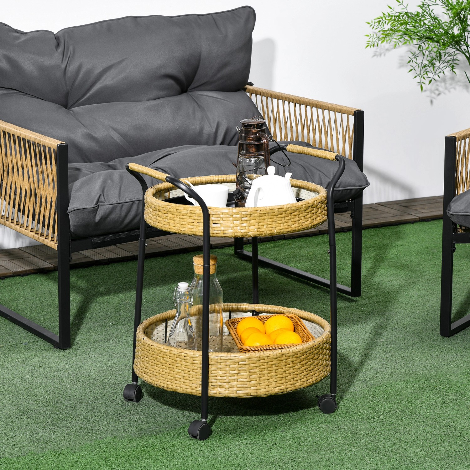 Outsunny Servierwagen Rattan Trolley mit 2 Regalen kaufen bei OBI