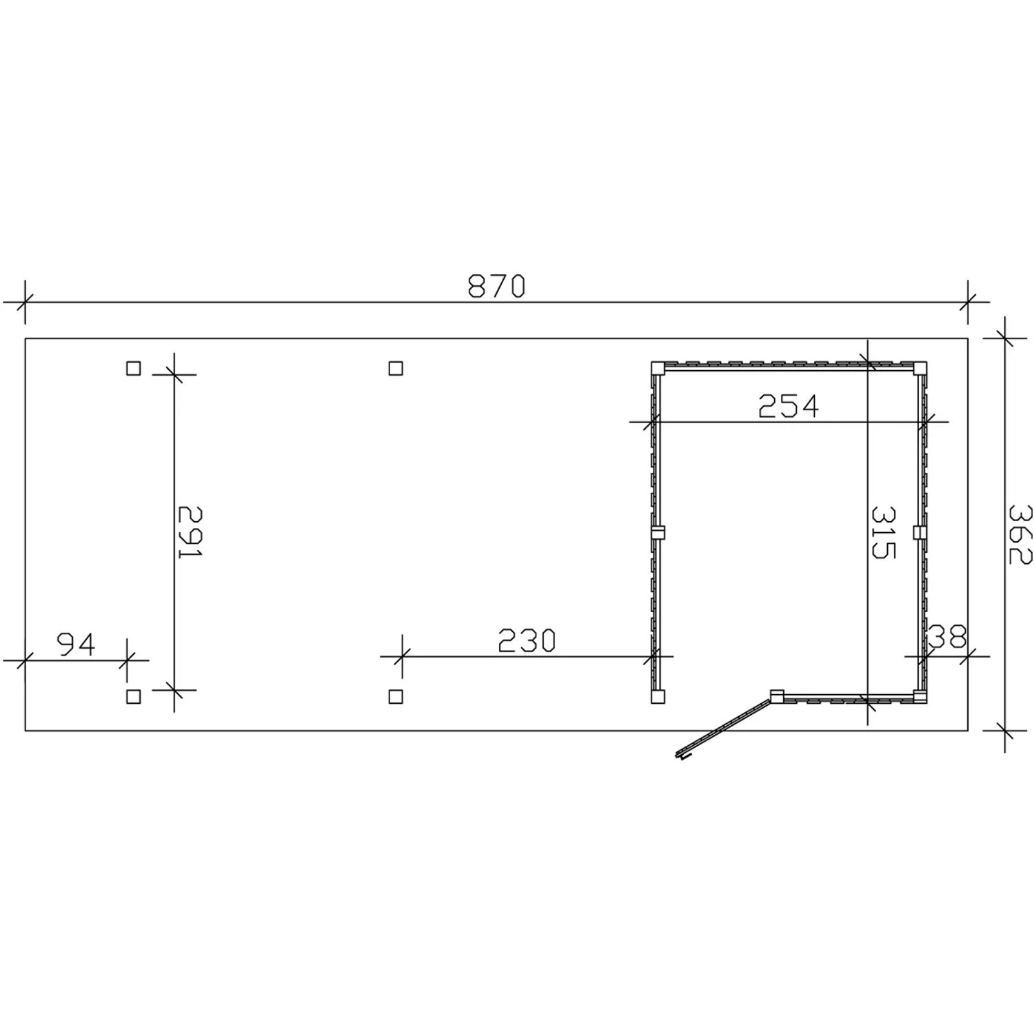 Skan Holz Carport Wendland Eiche hell + Anbau 362 x 870 cm Alu-Dach ...