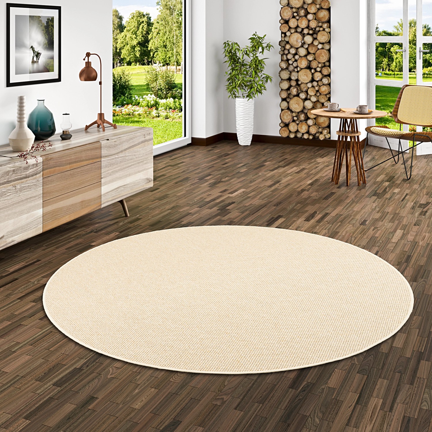 Snapstyle Bentzon Natur Flachgewebe Teppich Beige 100cm Rund kaufen bei OBI