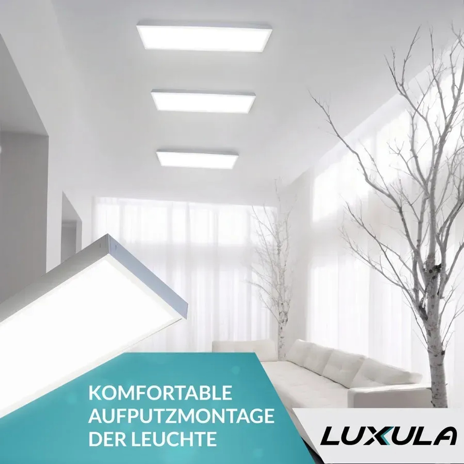 LUXULA LED Panel mit Montagerahmen 120x30 Aufbaupanel 36W 3600lm 4000K Deckenleuchte Inkl ...