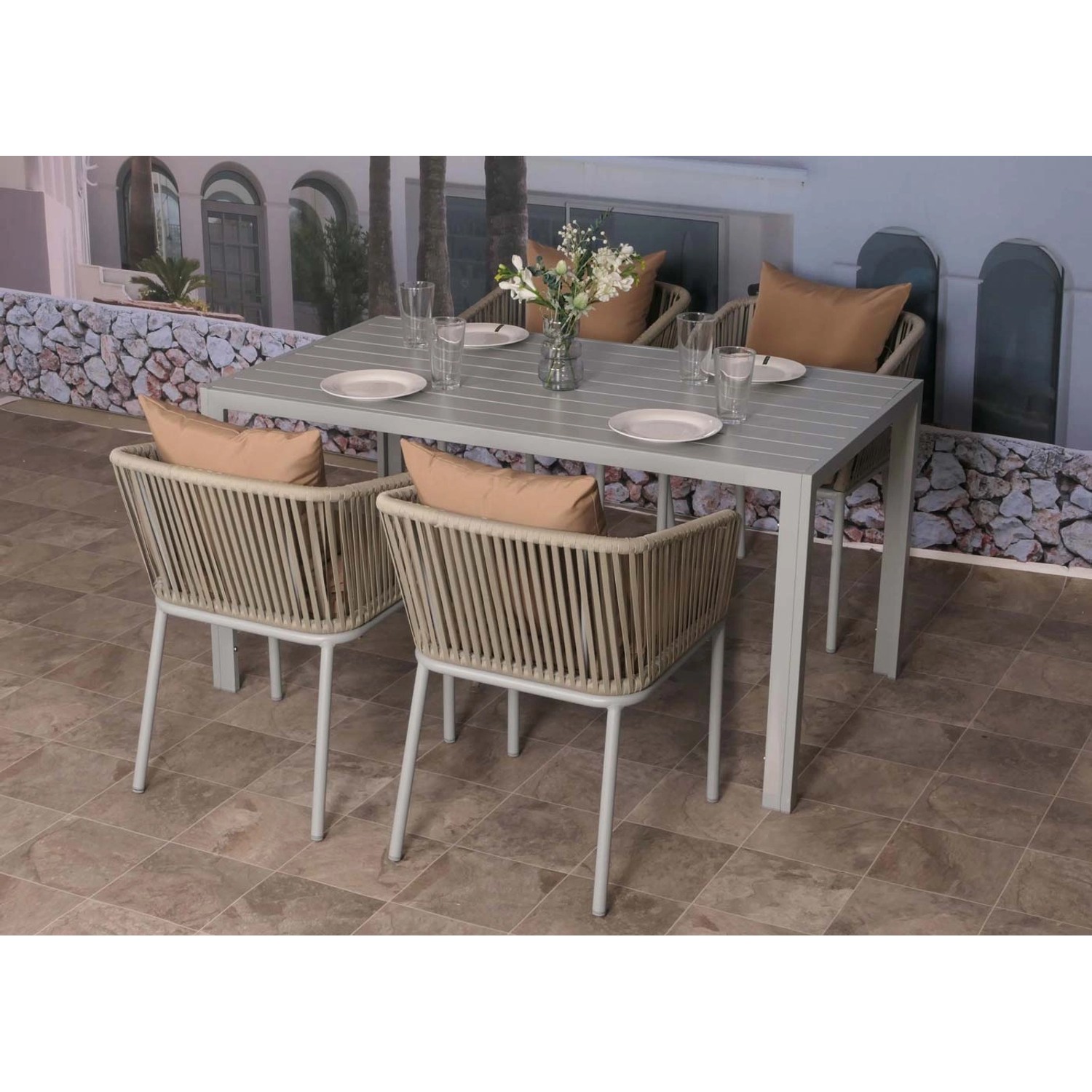 MCW Gartengarnitur N41 Sitzgruppe Tisch 4xStuhl Wetterfest Alu 140x80cm ...