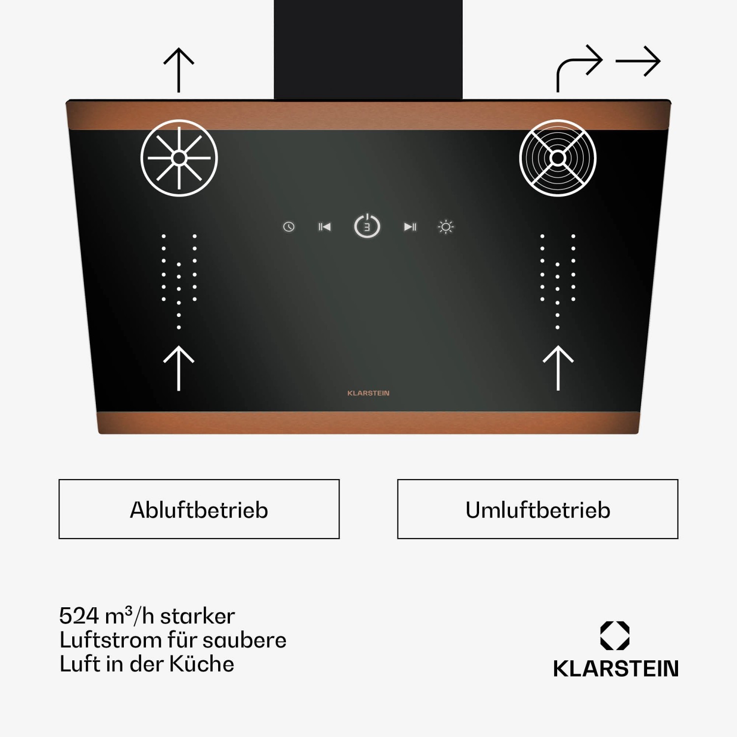 Klarstein FlashLine 60 Dunstabzugshaube A++ 524 m³/h 3 Stufen Touch ...