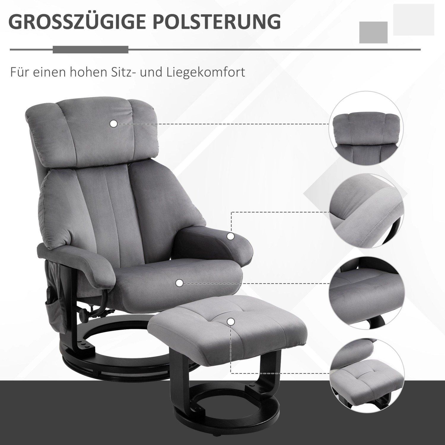 HOMCOM Massagesessel mit Liegefunktion Massagefunktion Grau 76 x 80 x ...