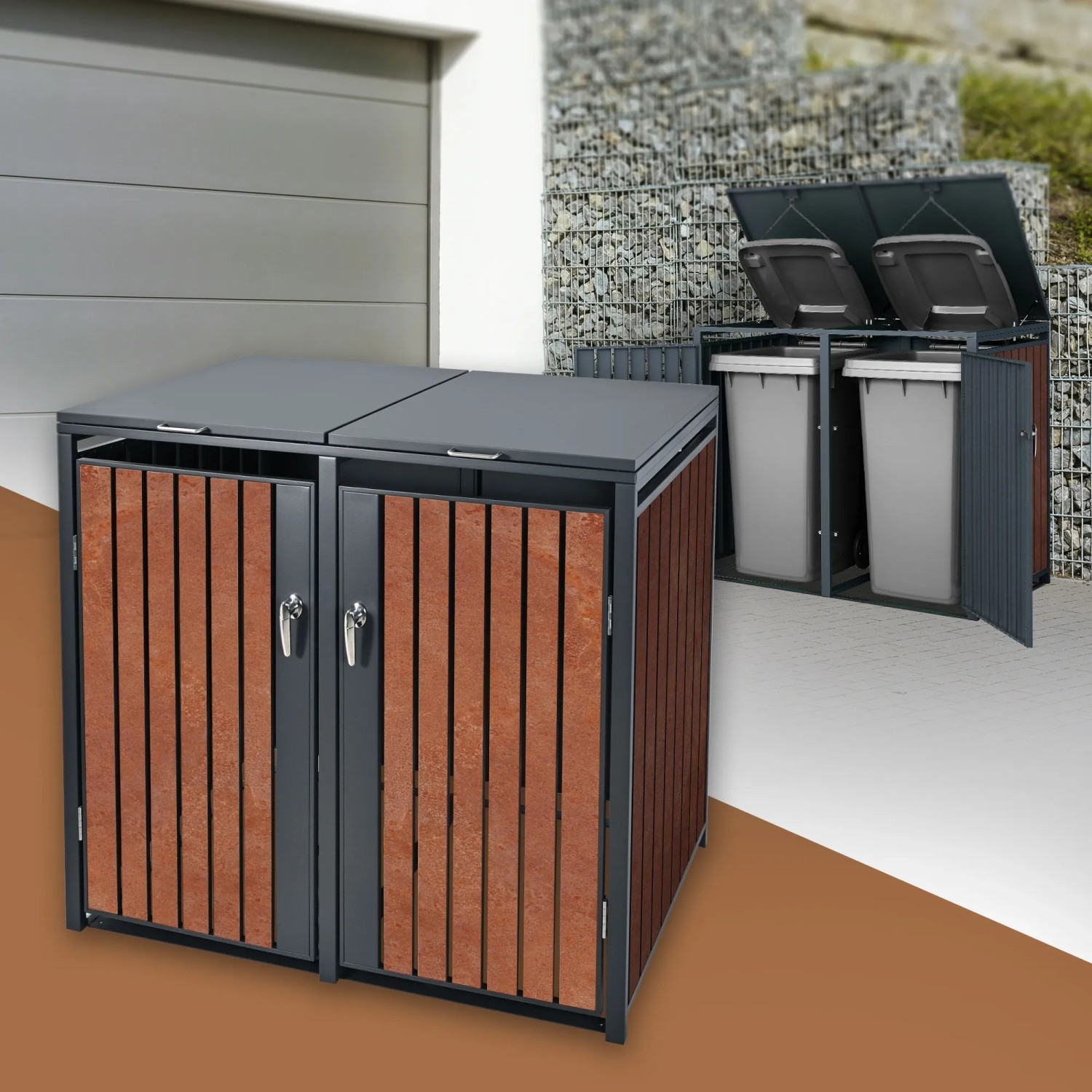 ML-Design Mülltonnenbox Metall 2er 240 L Anthrazit 132 x 80 x 116,3 cm ...