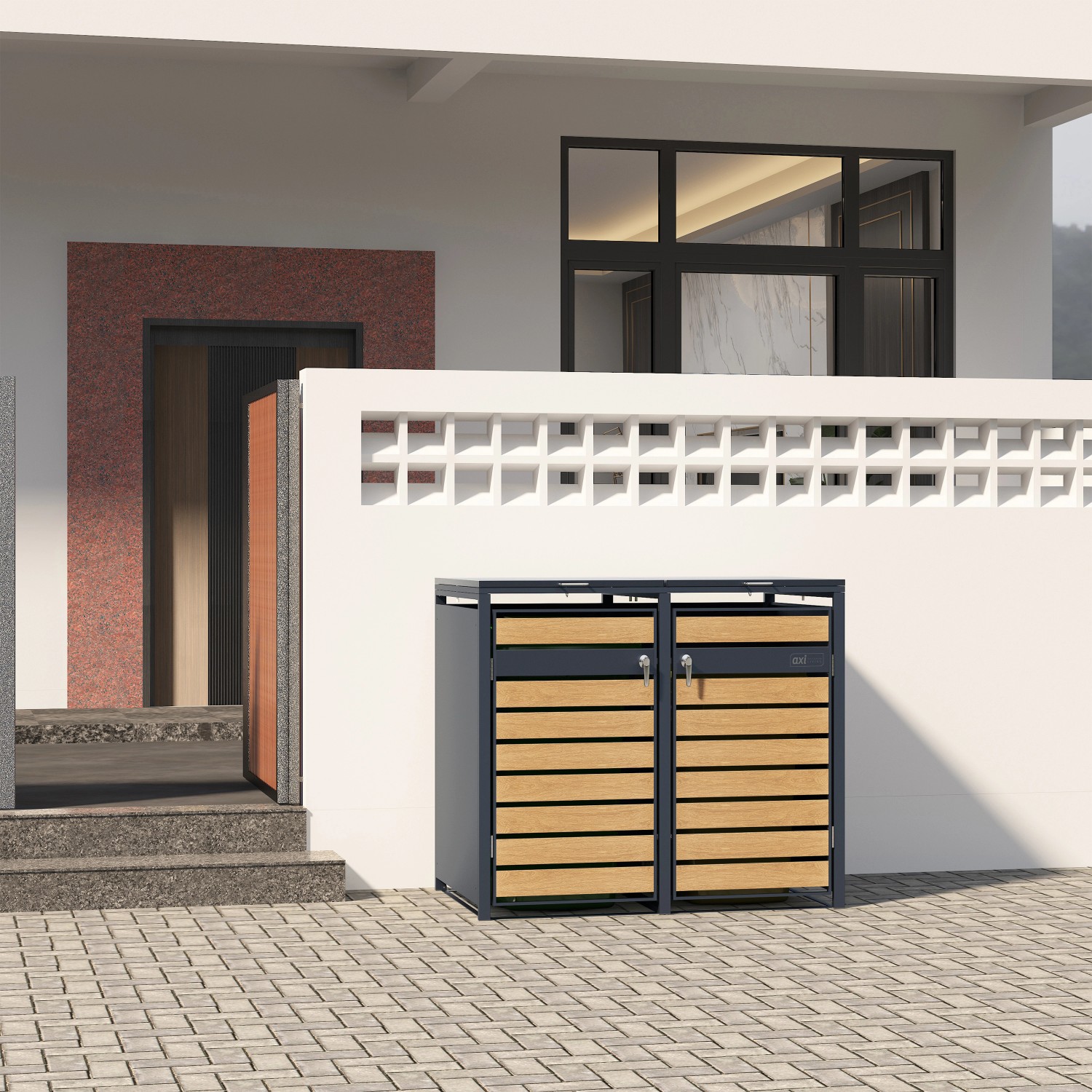Axi Mülltonnenbox Lucas Metall 2 x 240 l Anthrazit/Holzoptik kaufen bei OBI