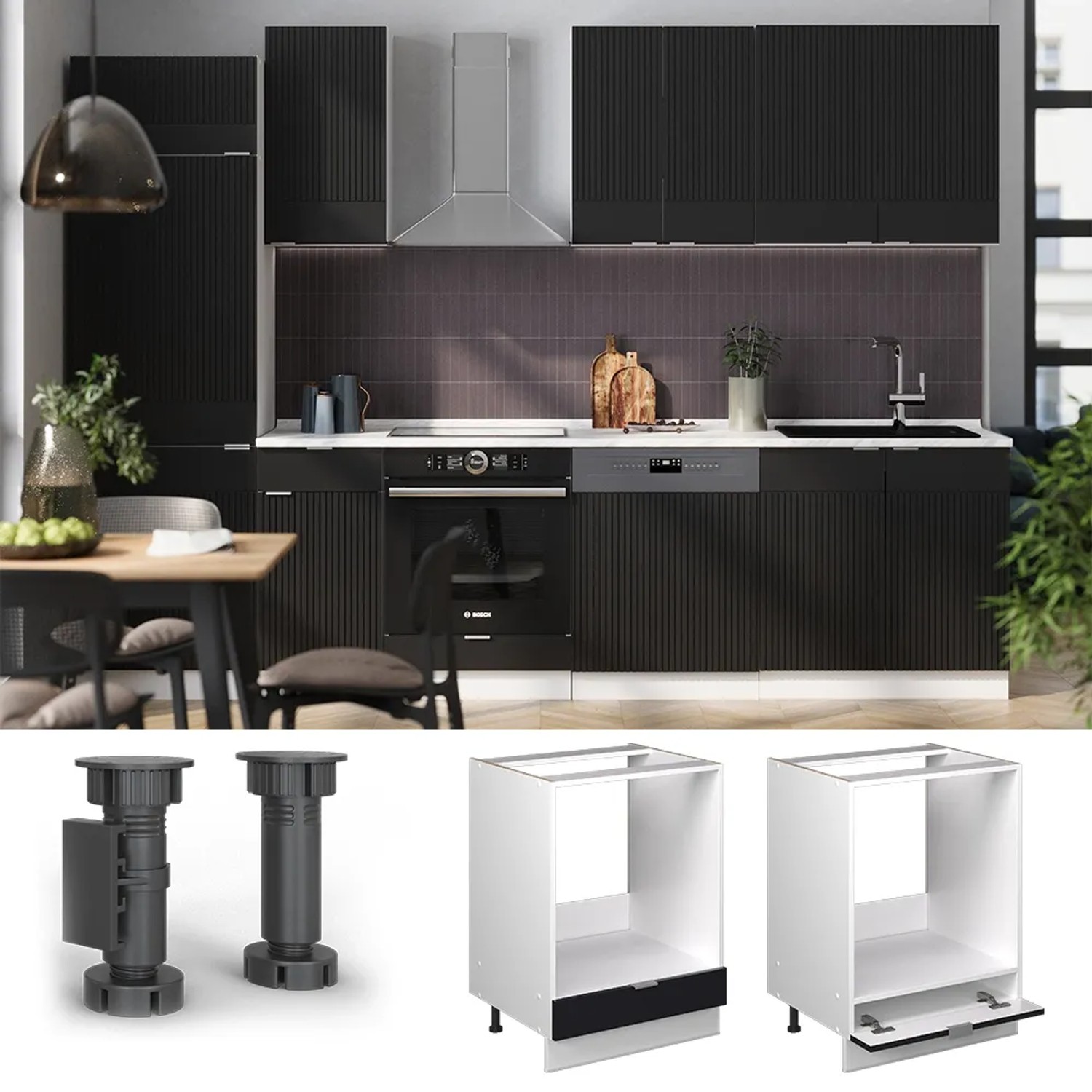 Vicco Herdumbauschrank Fame-Line Herdschrank Schwarz Gestreift 60 cm AP ...