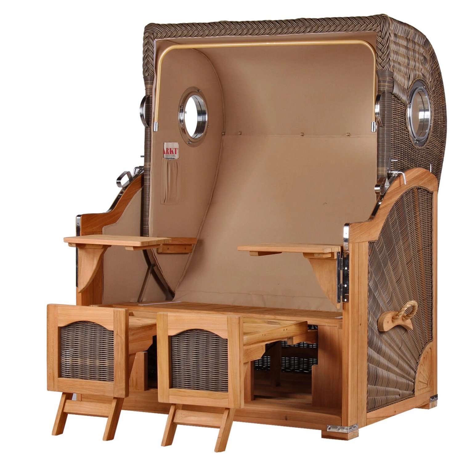 bene living Strandkorb Komplettset Ammersee Teak Bullauge PE Grau ...