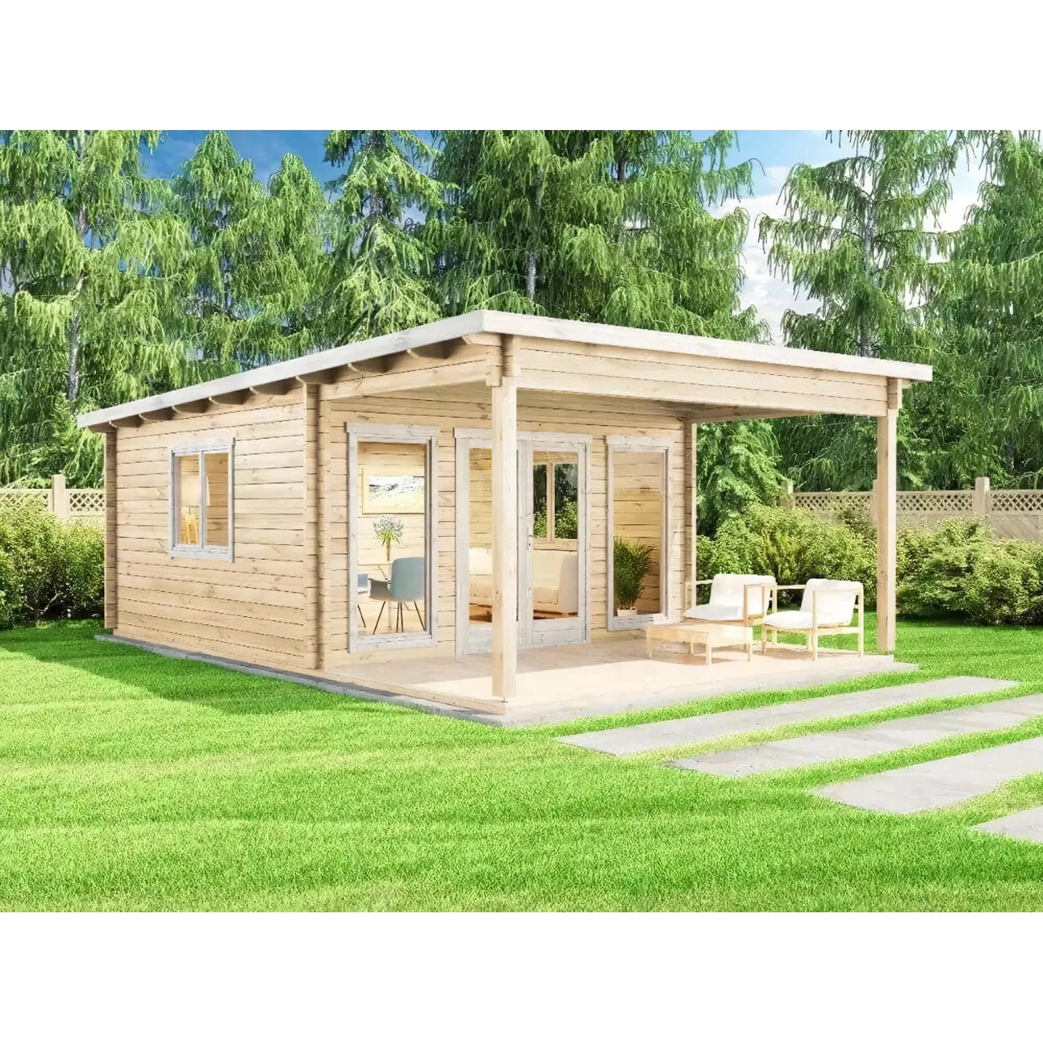Alpholz Gartenhaus Petite ISO Flachdach 514 cm x 744 cm Hellbraun ...