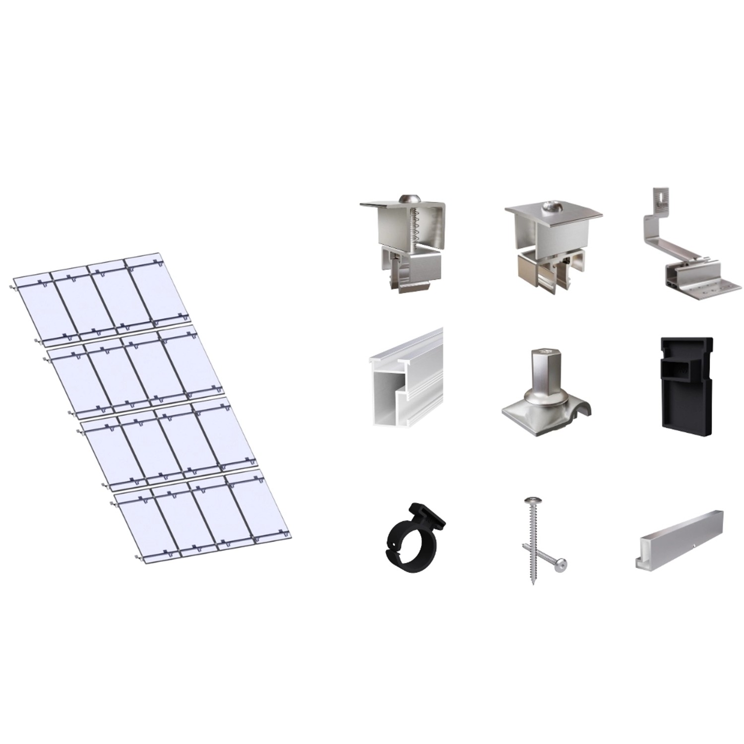 SolMount Montageset Schrägdach 16 Module Anordnung 4 Module ...