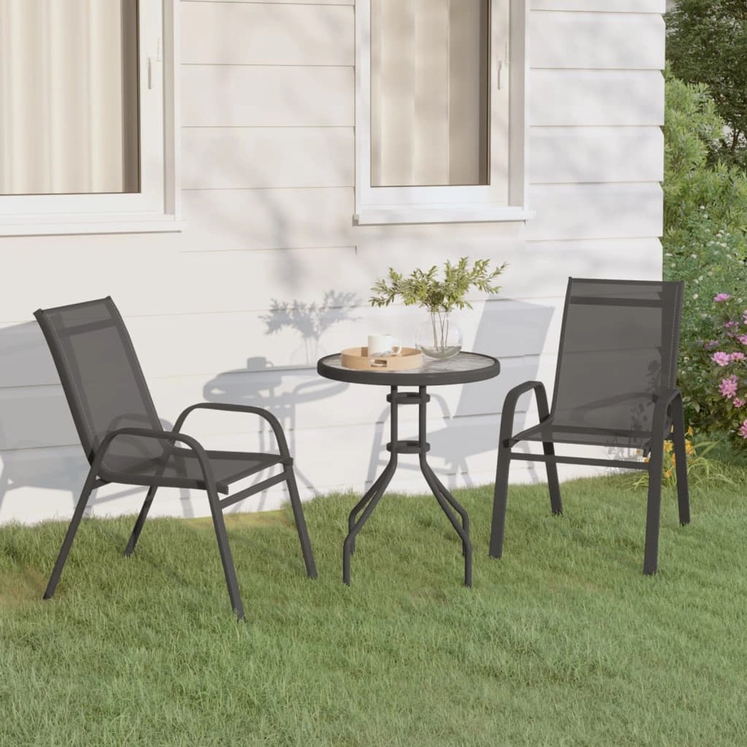 vidaXL 3 tlg Garten Bistro Set Grau
