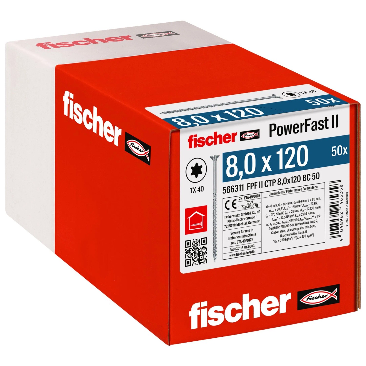 Fischer Holzschrauben PowerFast II 8 x 120 mm Senkkopf 50 Stück kaufen ...