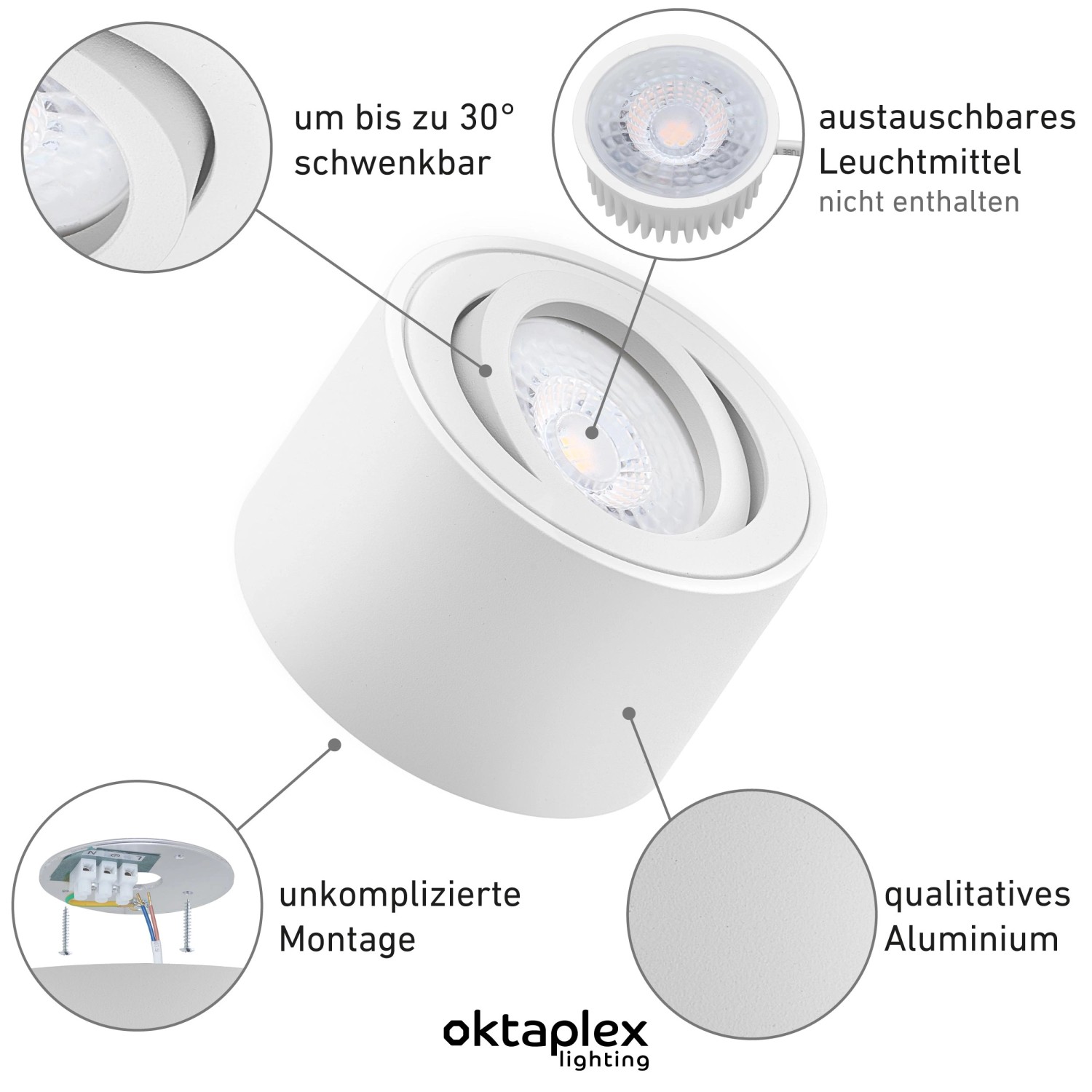 Oktaplex 12er Set Aufbauspot Aluminium Lile S für LED-Module Aufputz ...