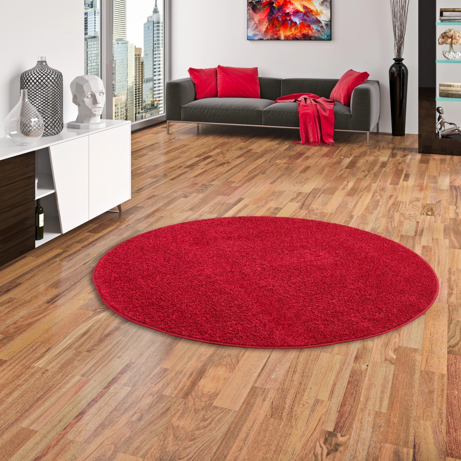 Snapstyle Hochflor Velours Teppich Mona Rund Rot 200x200cm kaufen bei OBI
