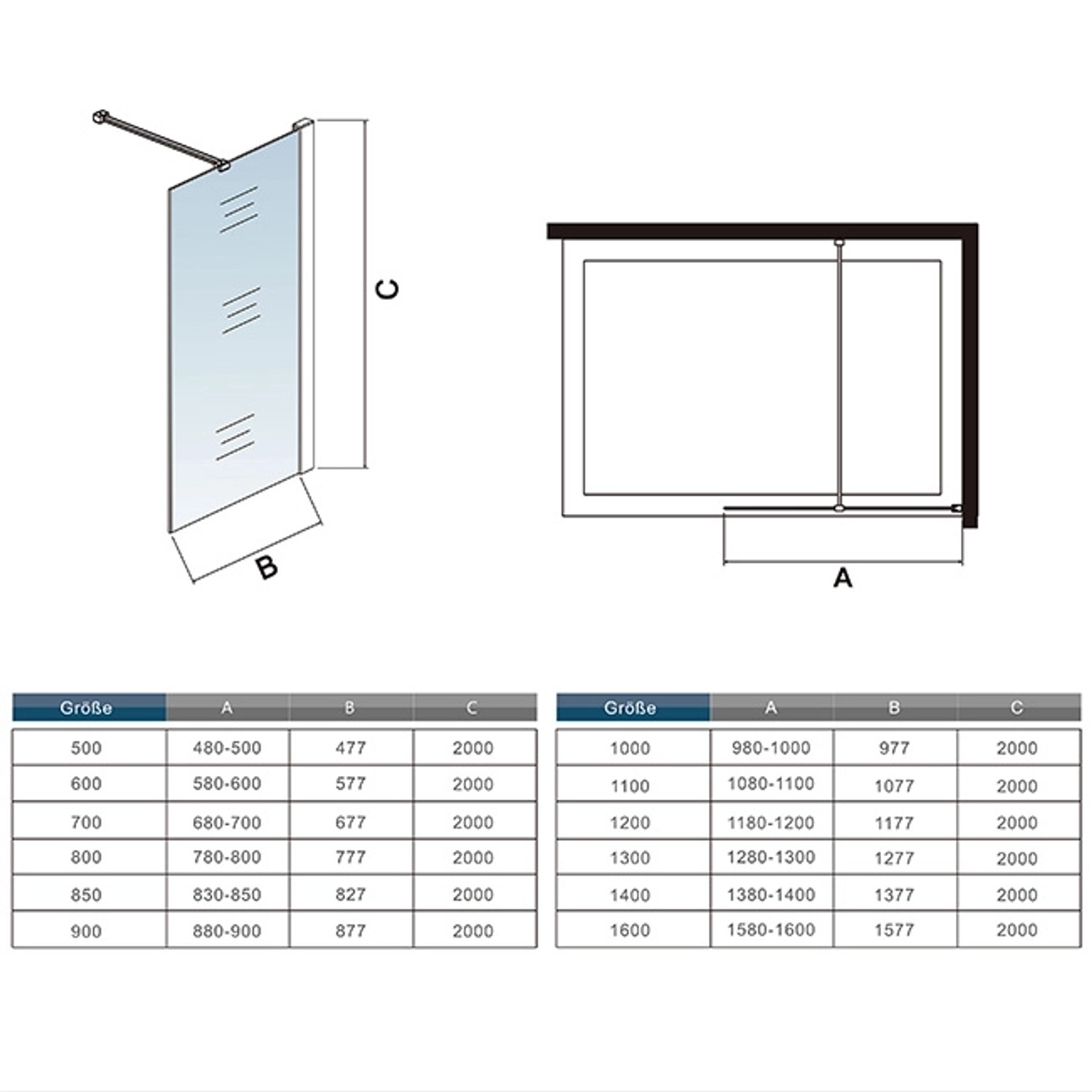 AICA Walk in Dusche 110 x 200cm Duschwand 8mm ESG NANO Glas mit Gold ...