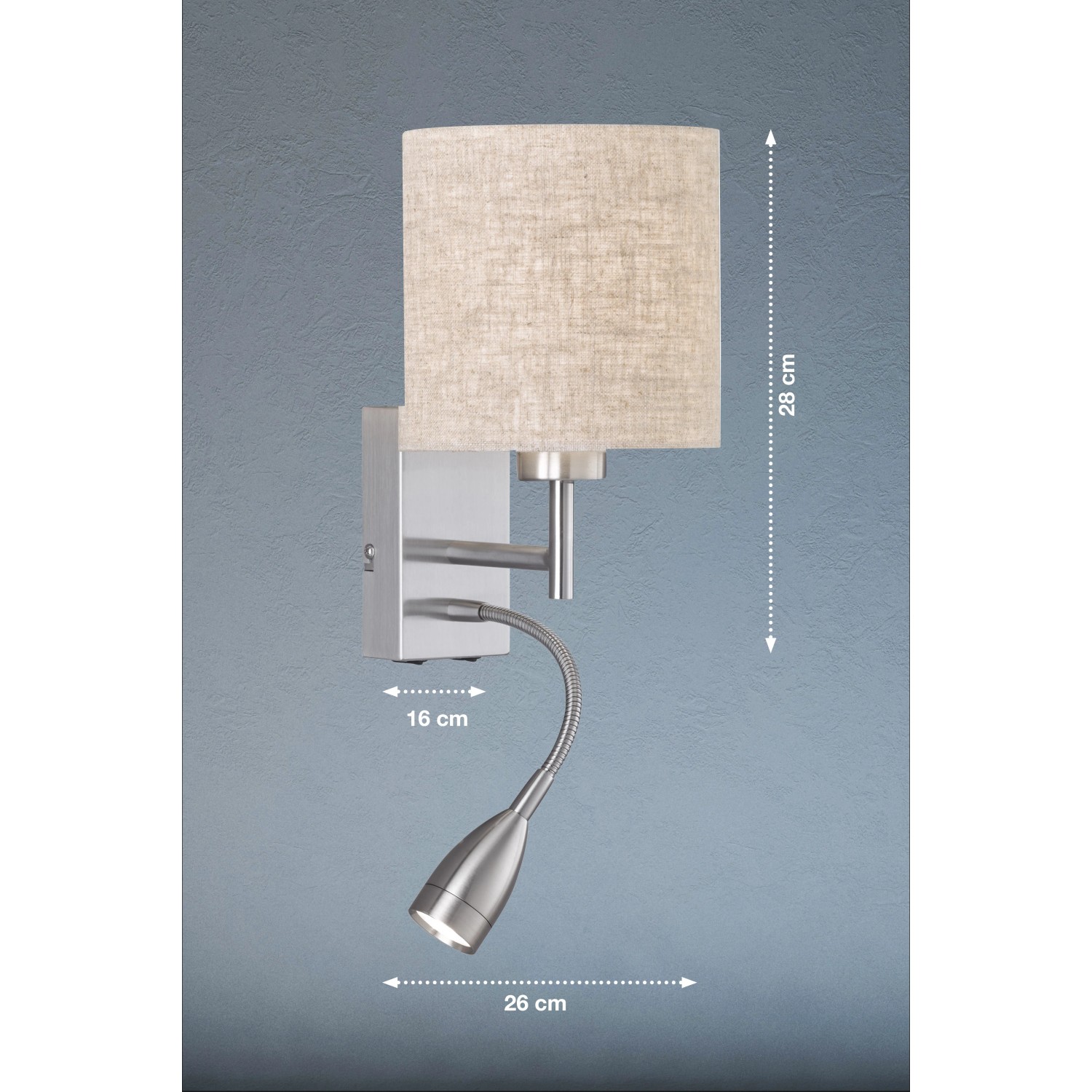 Fischer & Honsel Wandleuchte Dreamer 2-flammig Nickelfarben/Sand Leinen ...