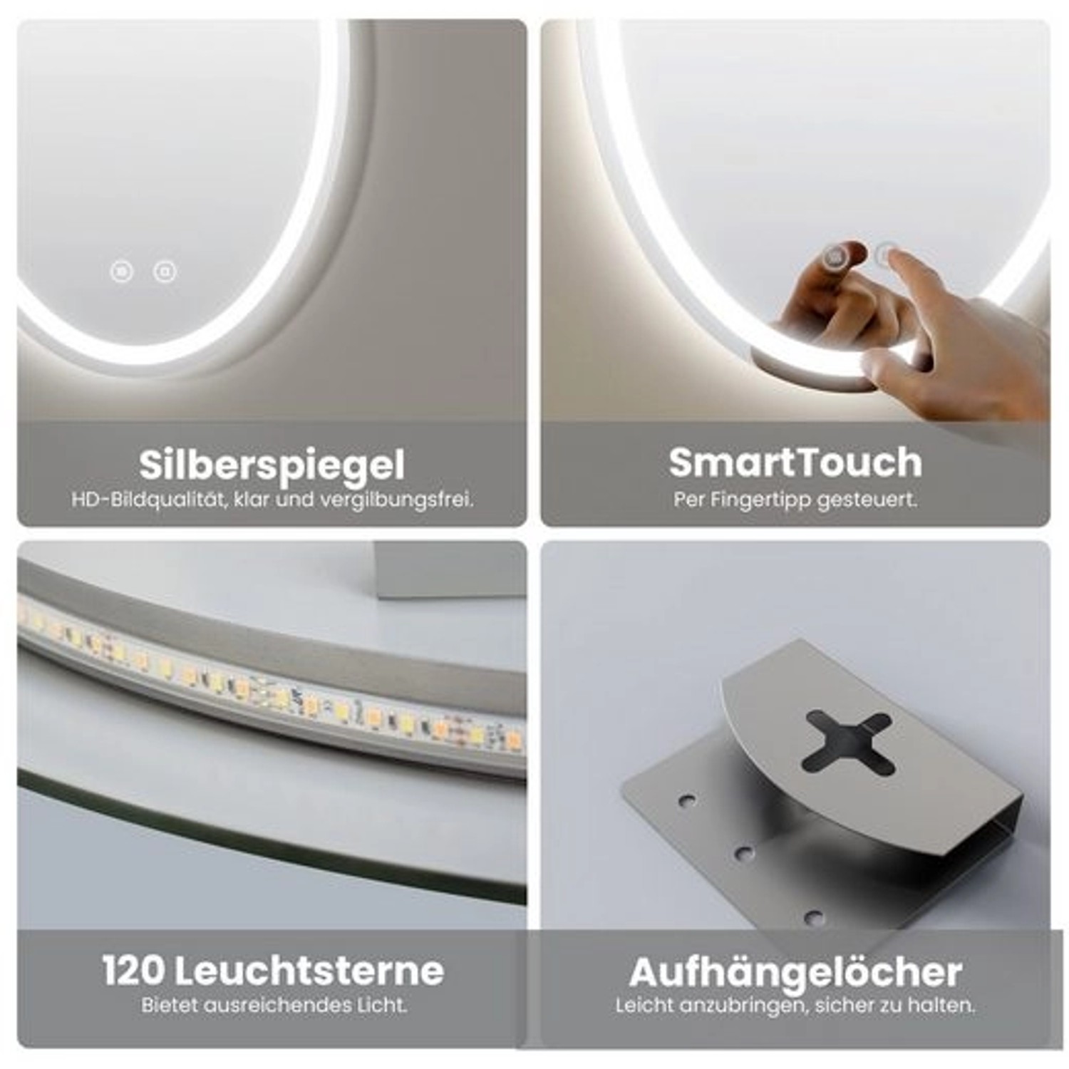 Emke Badspiegel mit Anti-Beschlag 60 x 80 cm LED Badezimmerspiegel mit ...