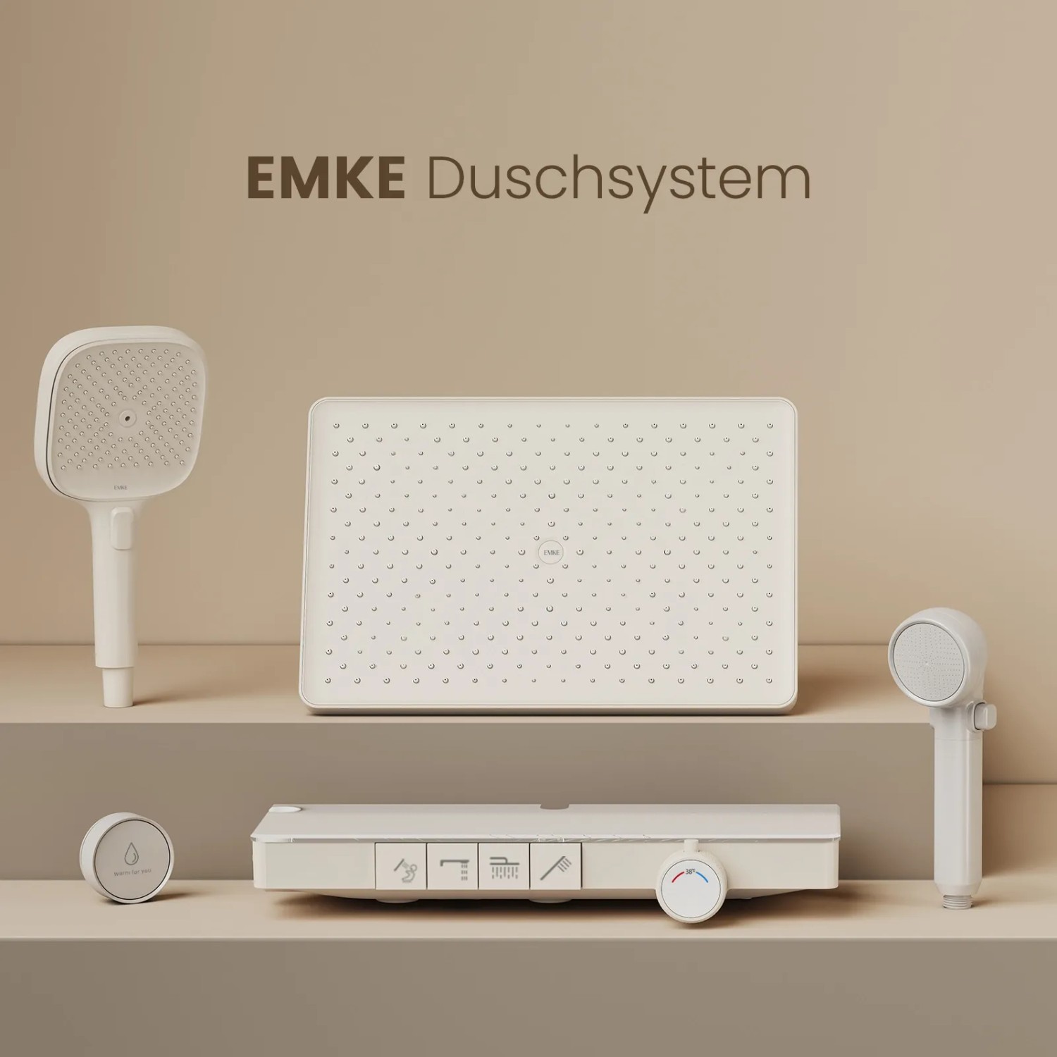 Emke Duschsystem Regendusche Weiß Matt LED Glasablage Duschsystem mit ...