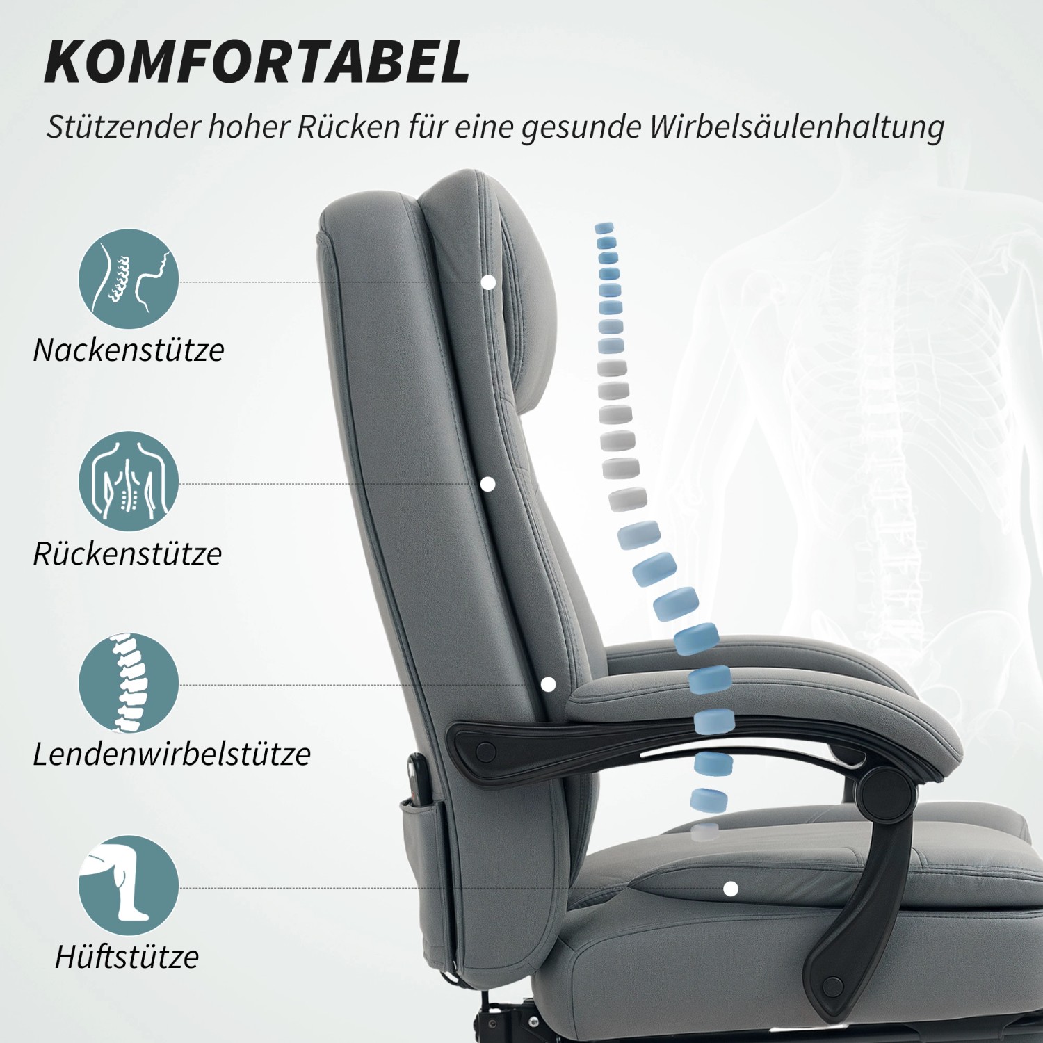 HOMCOM Bürostuhl mit Massagefunktion Mikrofaser-Stoff Schaumstoff 69L x ...