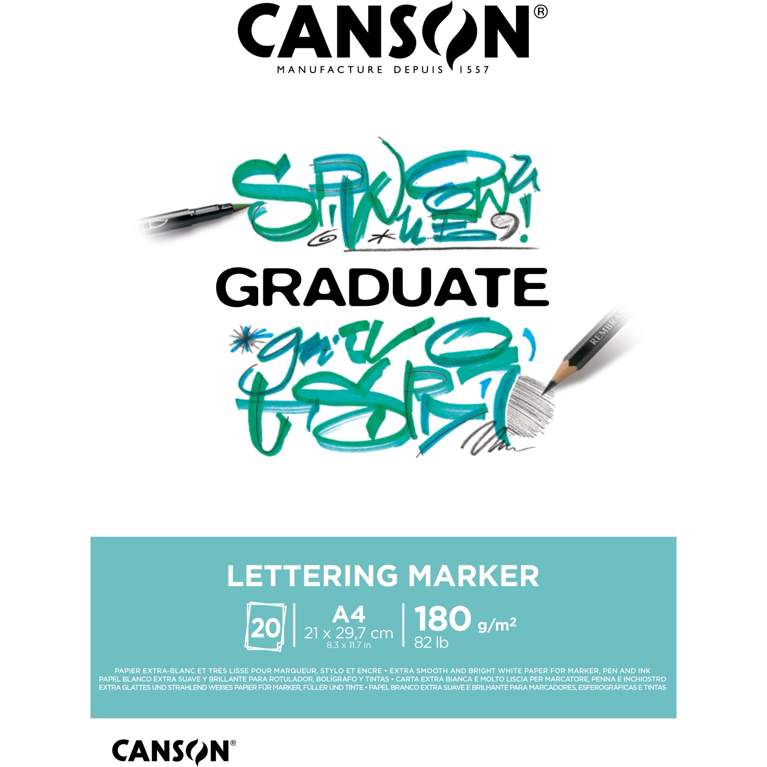 Canson Graduate Lettering Marker Papier Sehr glatt A4 Extra-Weiß 20 ...