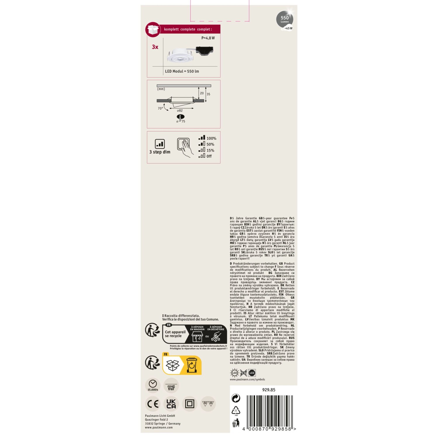 Einbauleuchten-Set 3-stepdim schwenkbar LED 3x4,8 W 3000K 230V Weiß ...