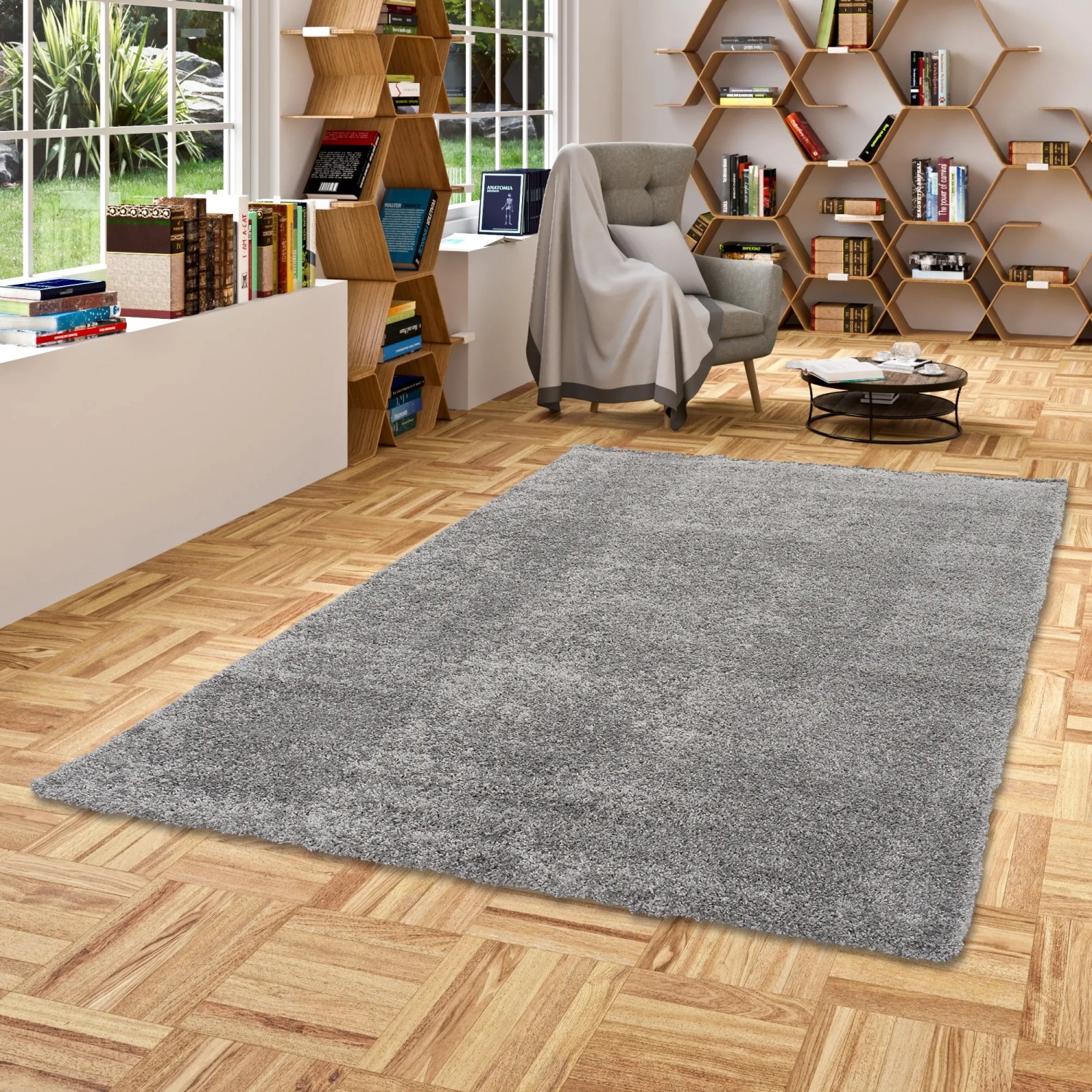 Hochflor Teppich Grau