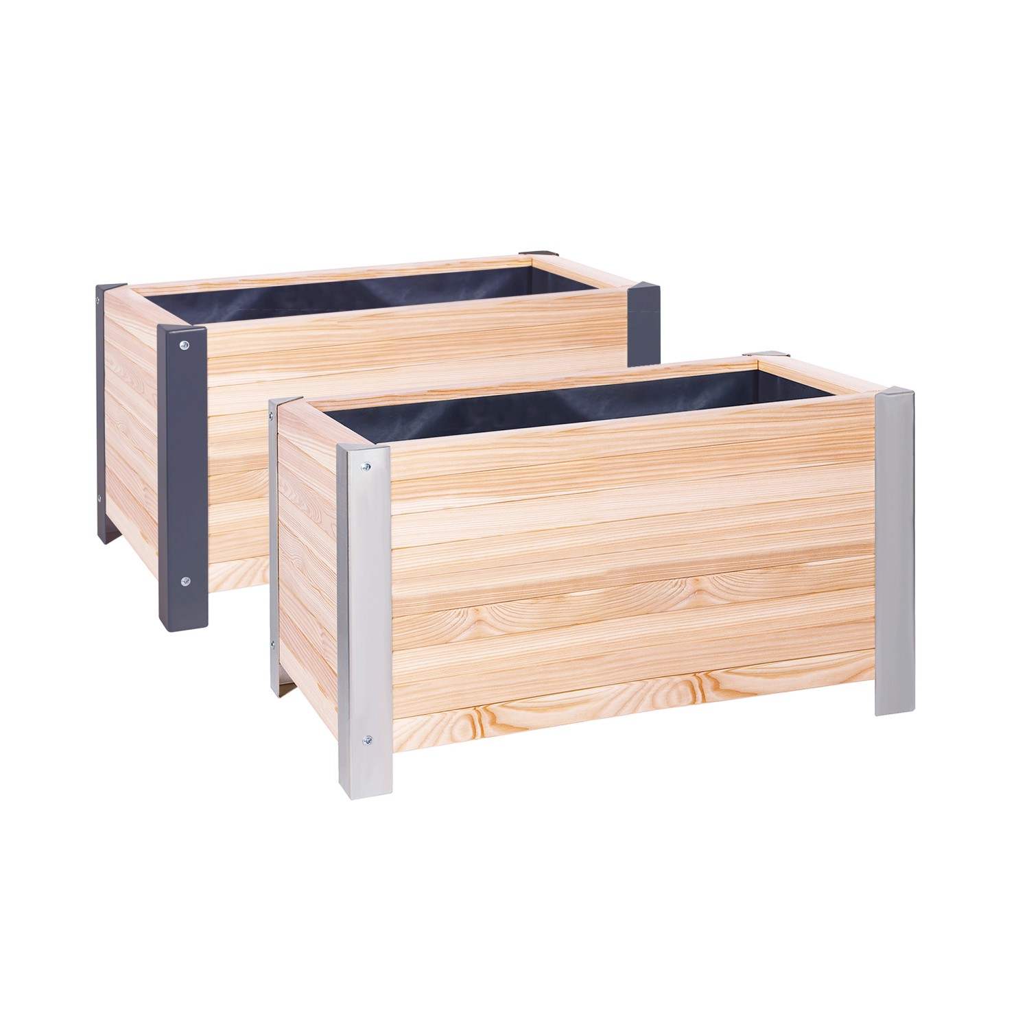 Wilk Pflanzkübel Lärche 80 cm x 40 cm x 41 cm Metallbeschläge in Silber ...