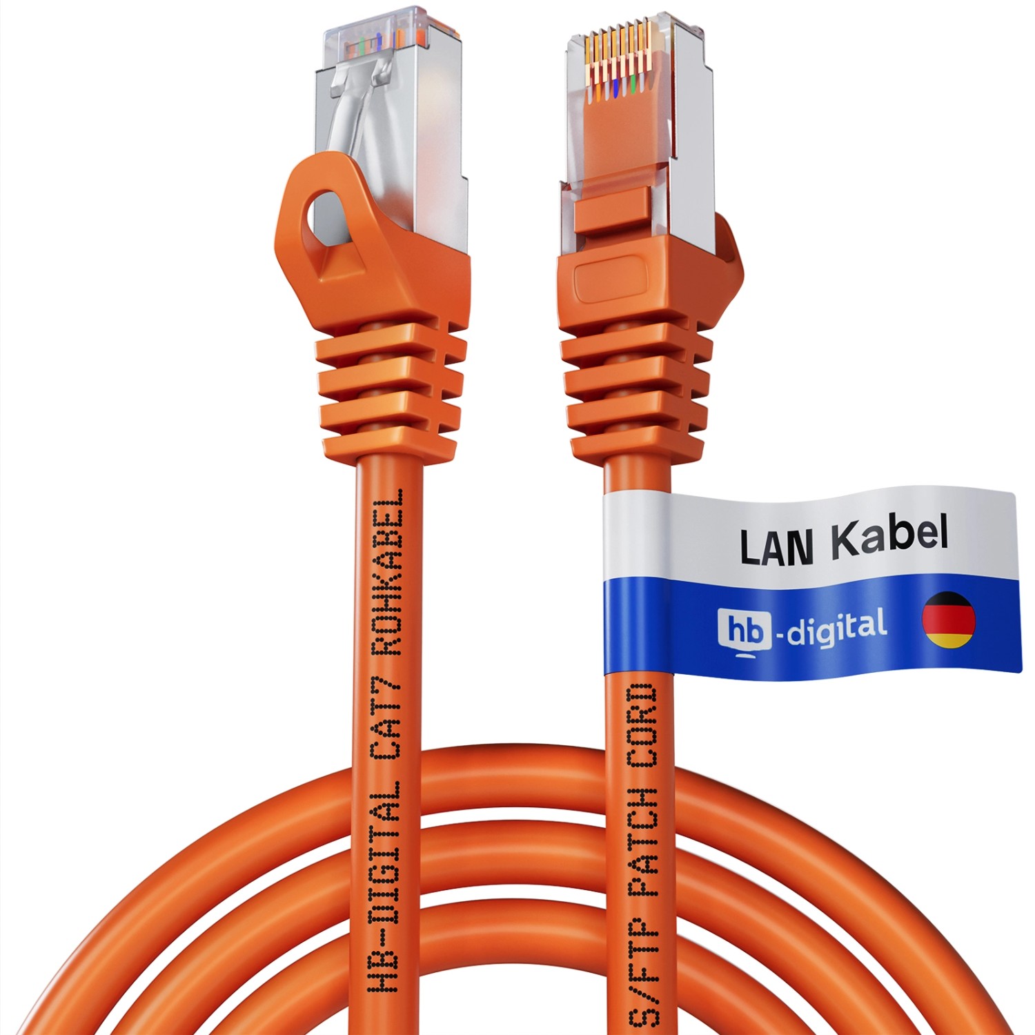 hb-digital 7.5m LAN Kabel CAT 7 Rohkabel RJ45 S/FTP PiMF LSZH AWG 26 Orange