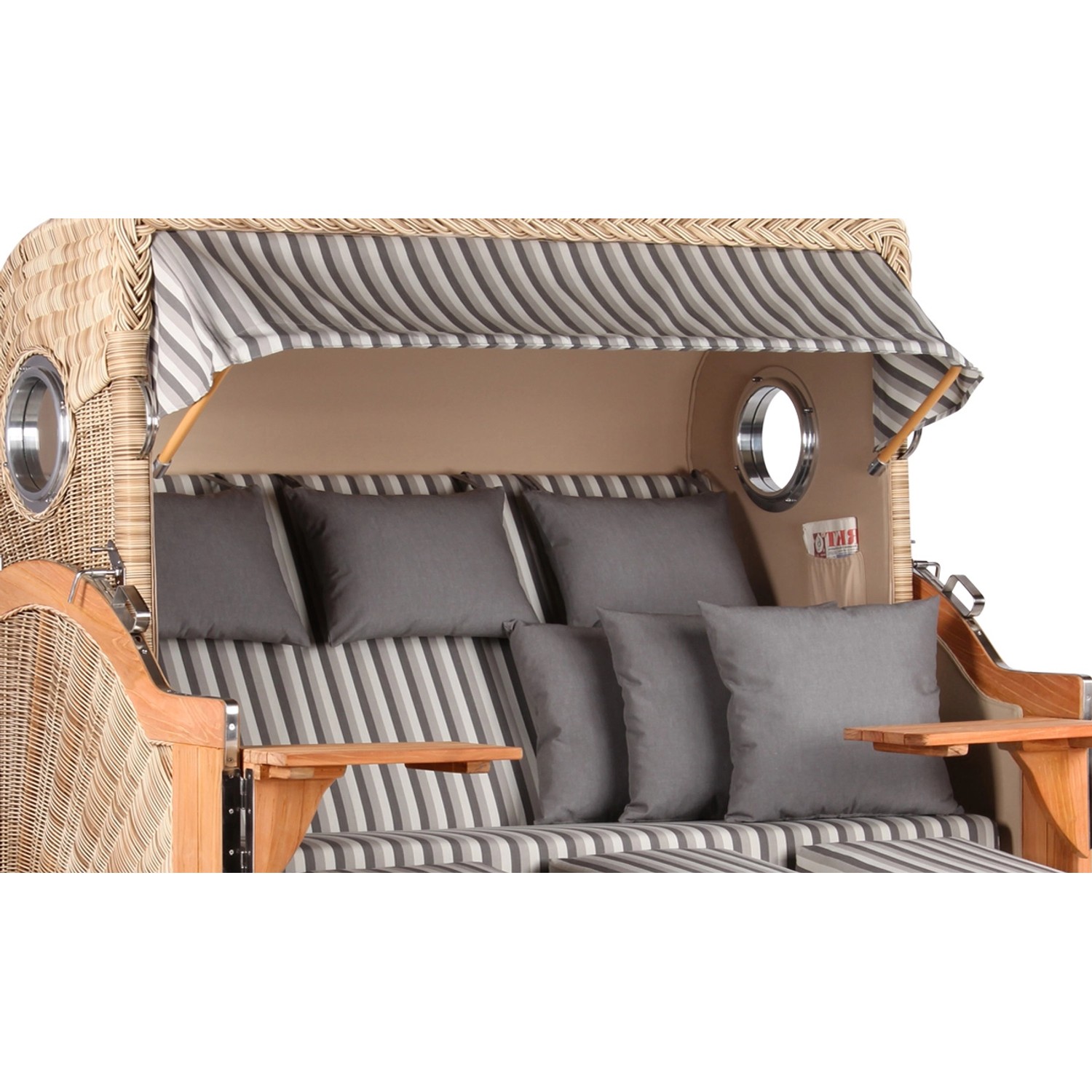 GarWoh Strandkorb Westerland XXL Teak Bullauge PE Shell Dessin 545 ...