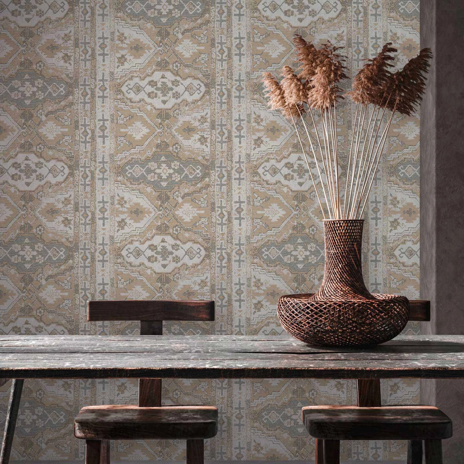 Bricoflor Boho Tapete Beige Weiß Teppich Vliestapete Im Ethno Chic für ...