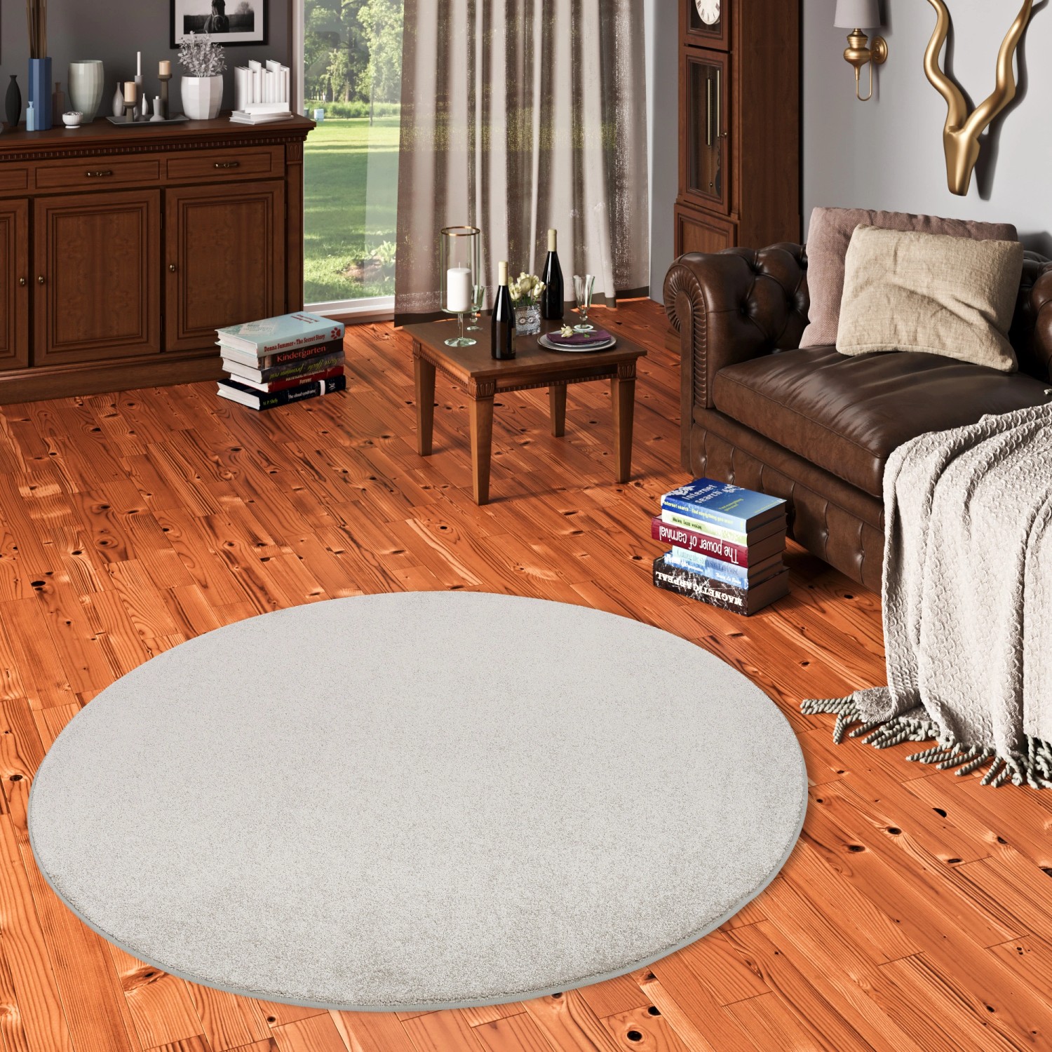 Snapstyle Hochflor Luxus Velours Teppich Touch Rund Silbergrau ...