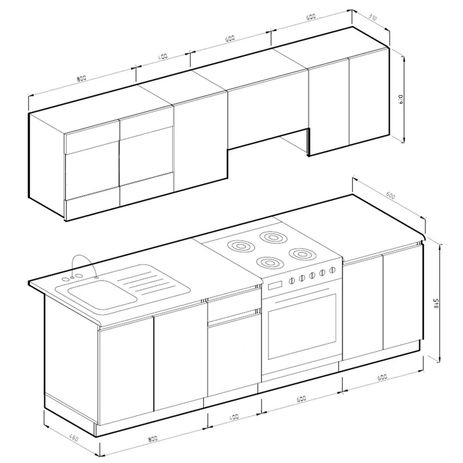 Vicco Raul Küchenzeile Weiß 240 cm AP SonomaRaul ohne E-Geräte kaufen ...