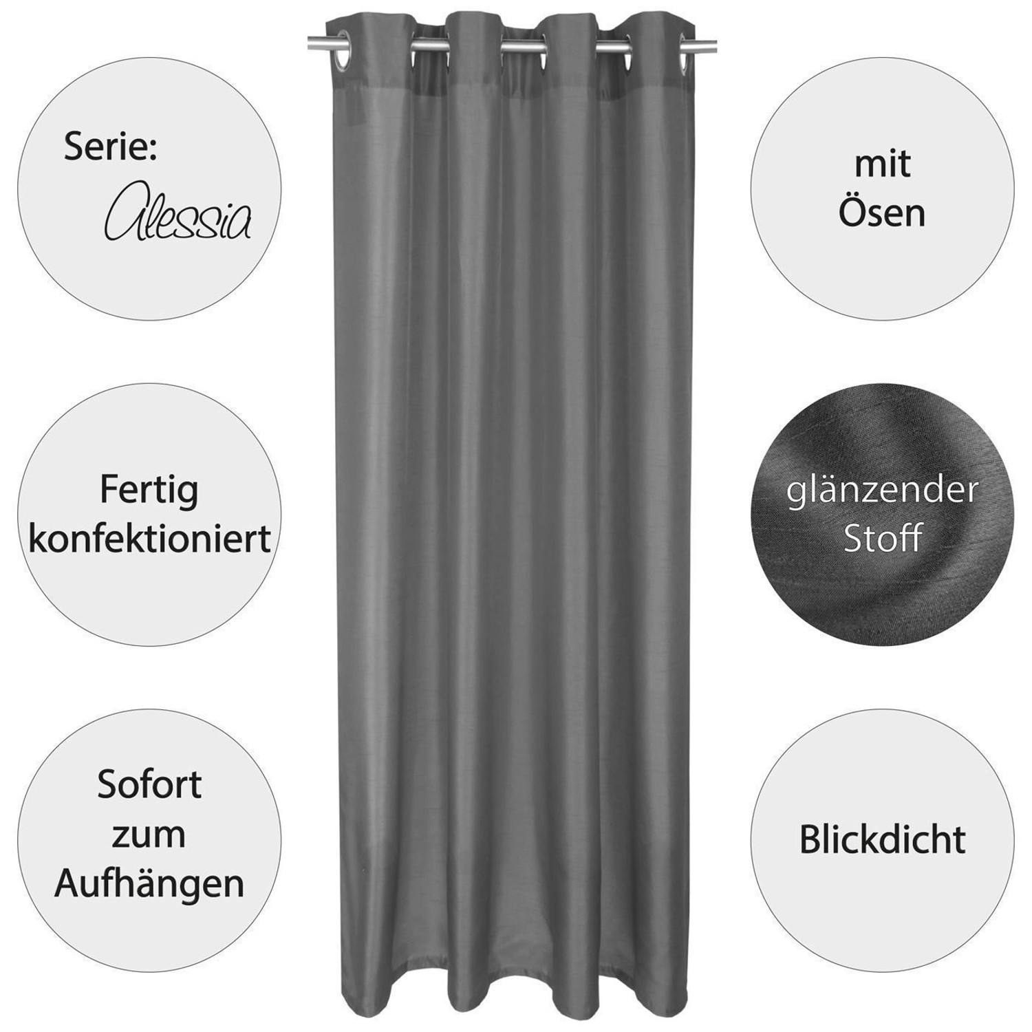 Arsvita 2er Pack Gardine Blickdicht Alessia mit Ösen 140 cm x 245 cm ...