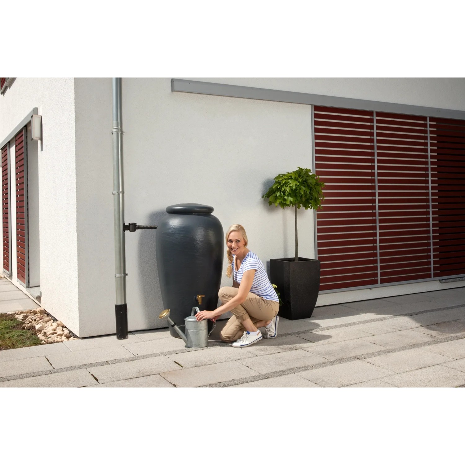 4rain Regenwassertank Amphora 220 l Graphite Grey Ø 59 cm kaufen bei OBI