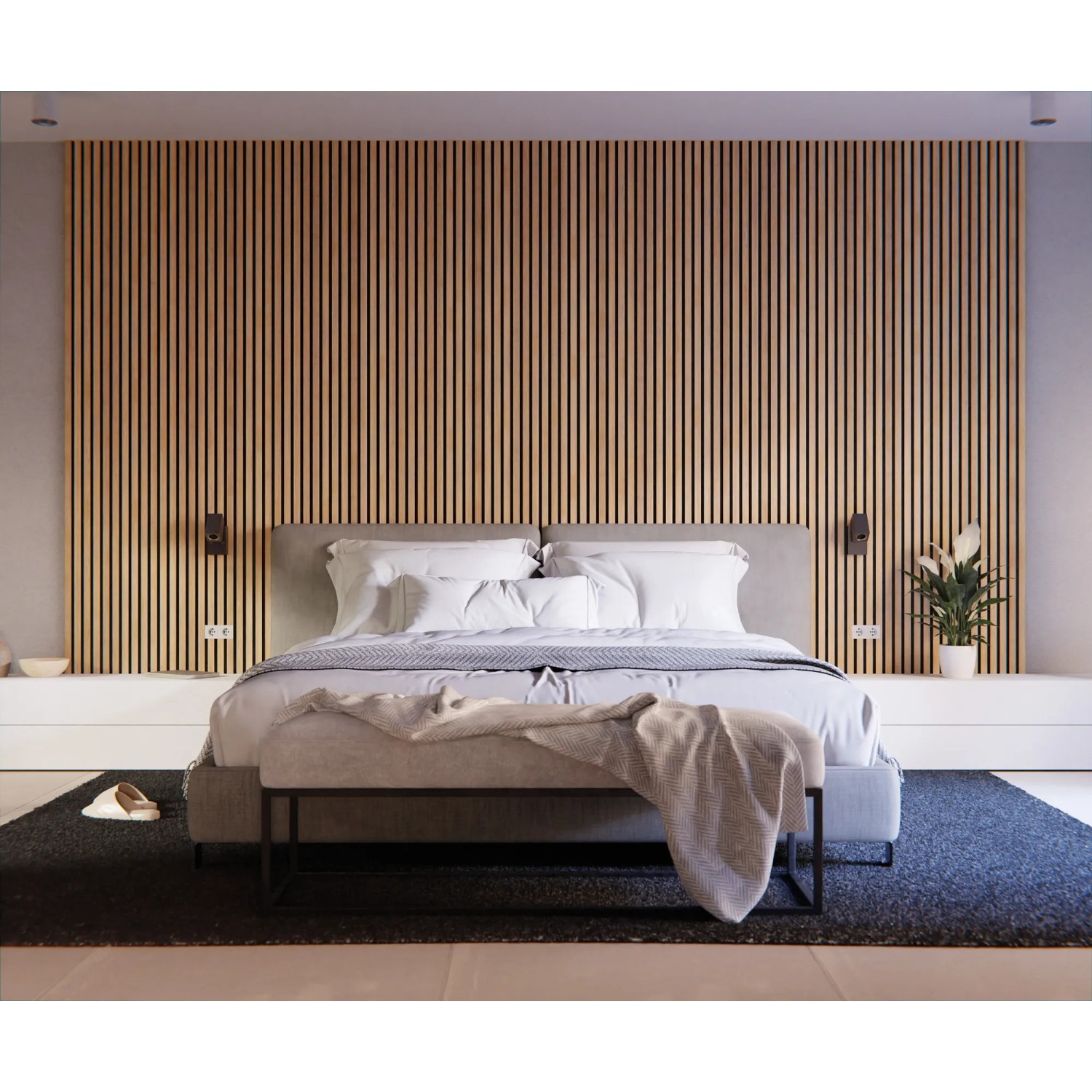 Denpanels Akustikpaneel Holz Eiche Natur MDF Akustikfilz Schwarz 240 cm ...
