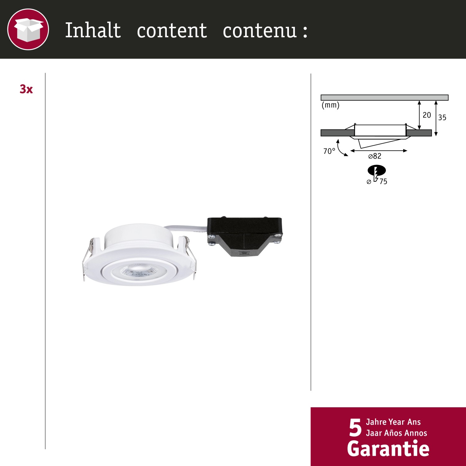 Einbauleuchten-Set 3-stepdim schwenkbar LED 3x4,8 W 3000K 230V Weiß ...