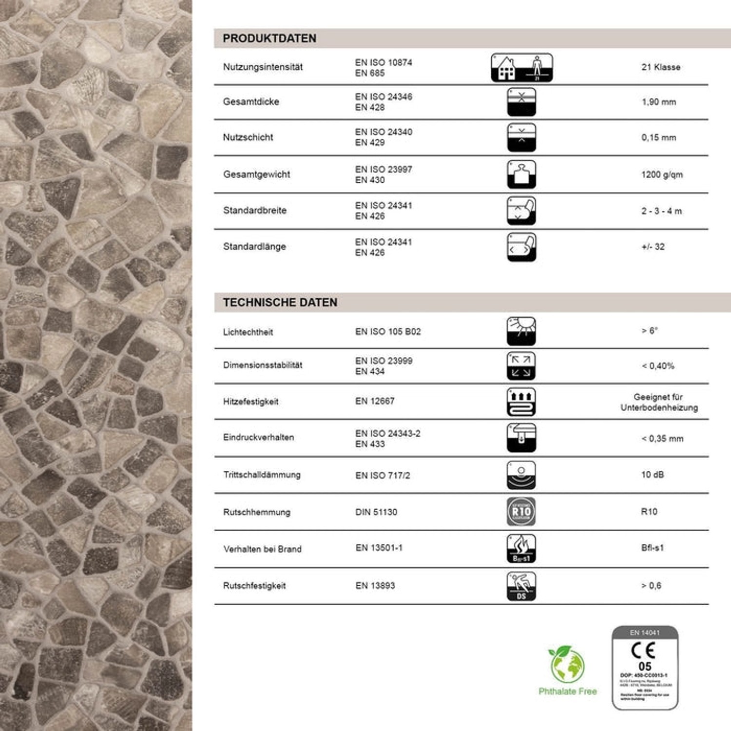 Karat CV Bodenbelag Atlantic Selby 162M PVC Boden Steinoptik ...