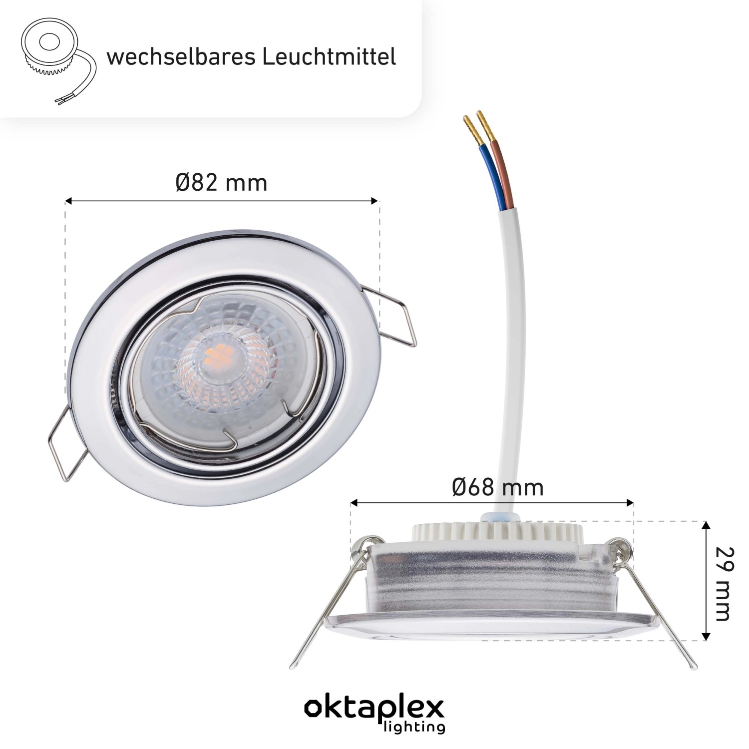 Oktaplex 3er Set Einbauleuchte Dijon 3-Stufen Dimmbar inkl. LED Modul Warmweiß 4,8W Chrom 380lm ...