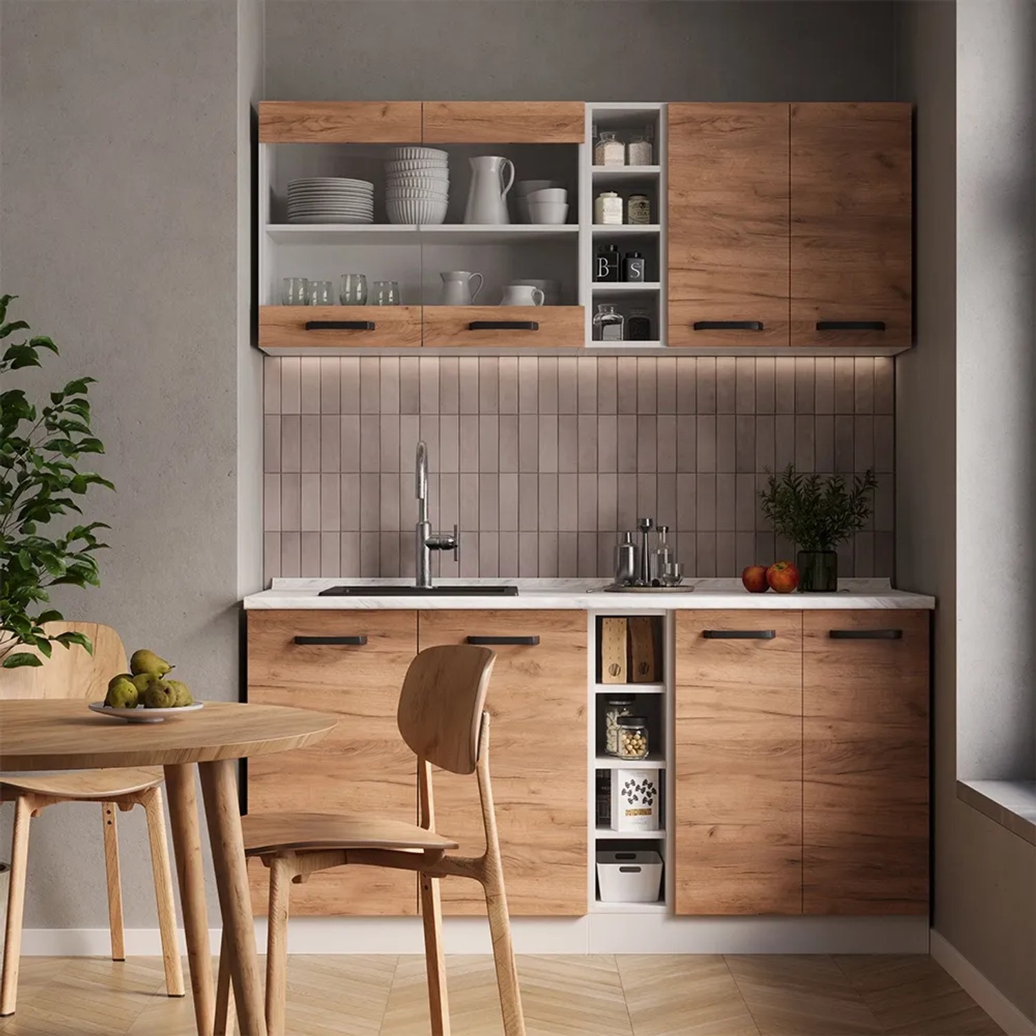 Vicco R-Line Singleküche Goldkraft Eiche/Weiß 160 cm AP Anthrazit