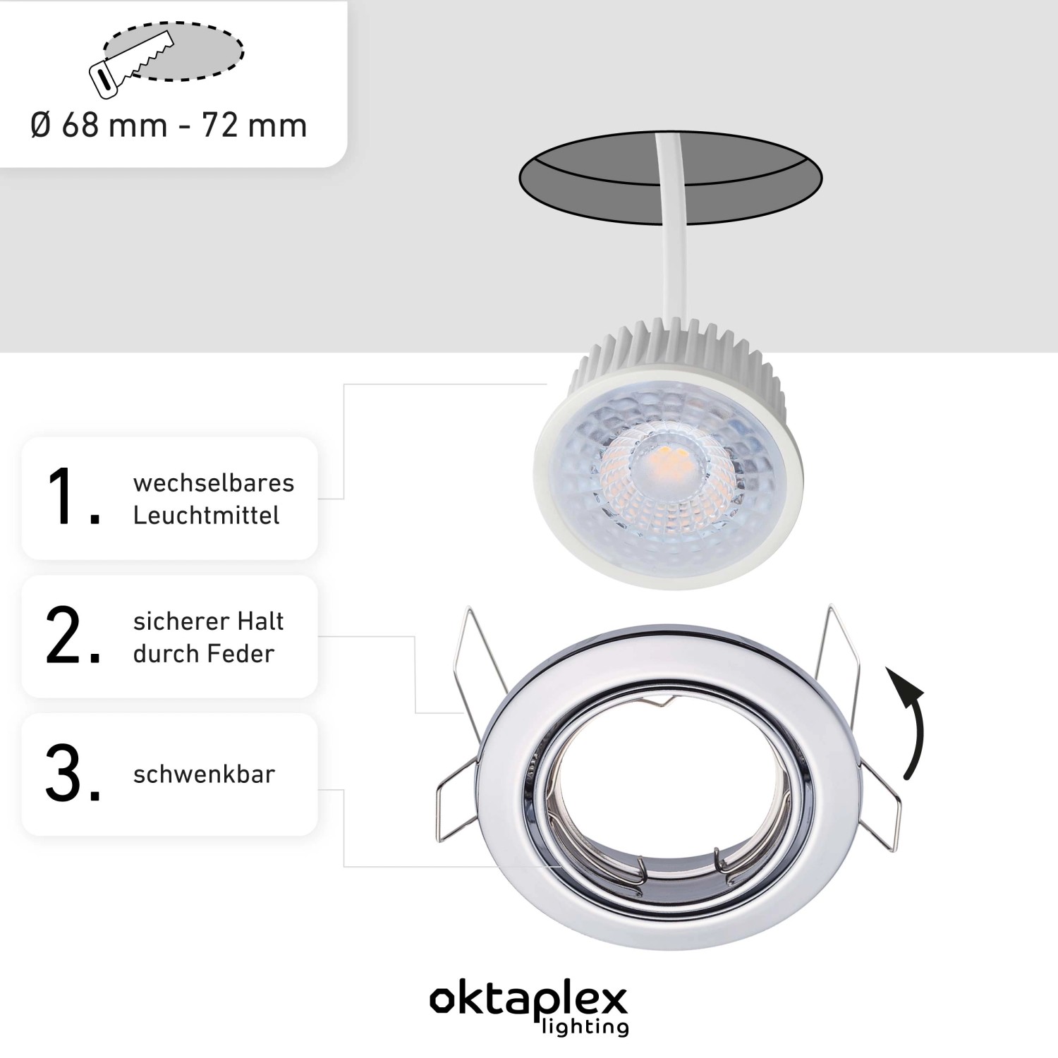 Oktaplex 6er Set Einbauspot Dijon inkl. LED Modul Warmweiß 3000K 4,8W ...