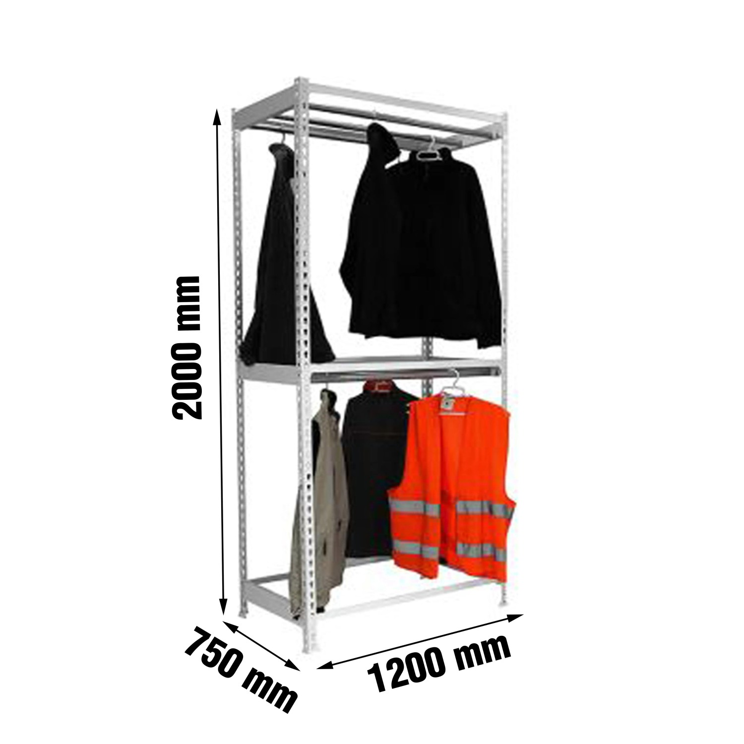PROREGAL Kleiderstangenregal Metal Doppel HxBxT 200 x 120 x 75 cm Grau ...