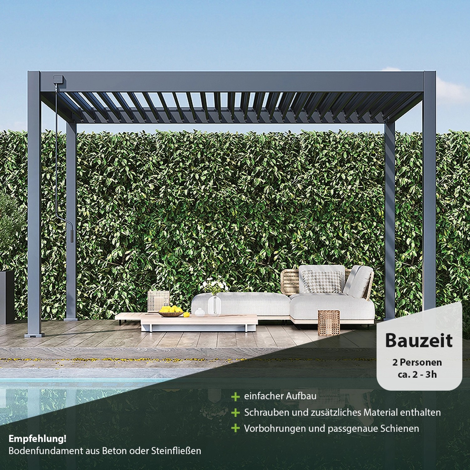 Weide Classic Alu-Stahl Pavillon 3 x 4 M Anthrazit Pergola Freistehend ...