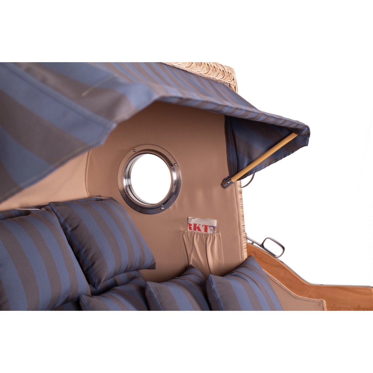 GarWoh Strandkorb Westerland XXL Teak Bullauge PE Shell Dessin 582 ...