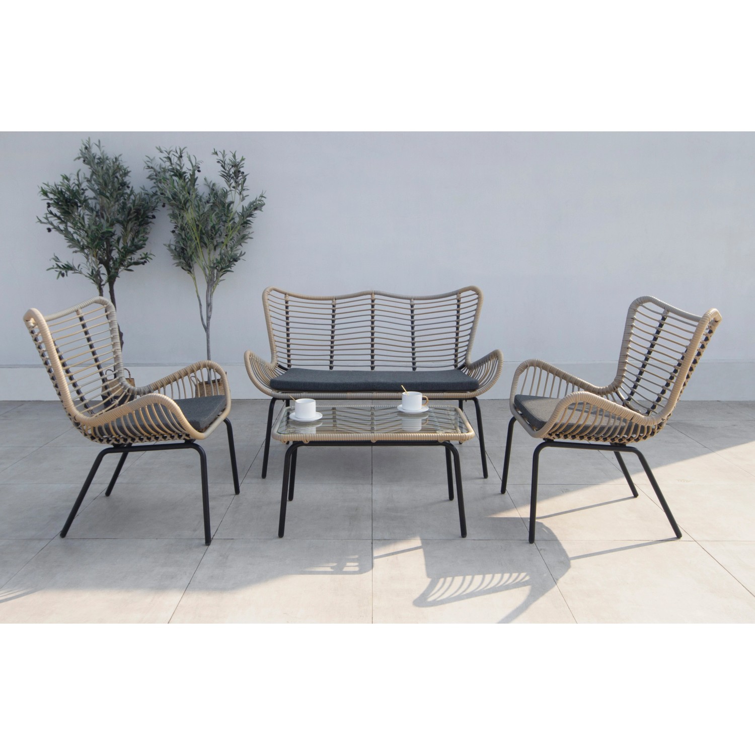Acamp Loungegruppe Korfu Schwarz Bambus
