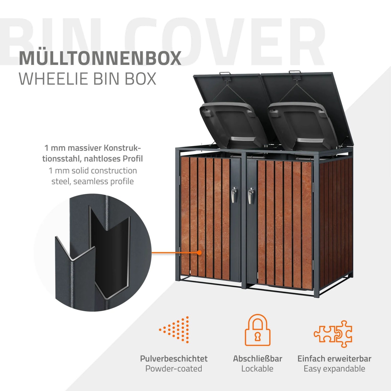 ML-Design Mülltonnenbox Metall 2er 240 L Anthrazit 132 x 80 x 116,3 cm ...