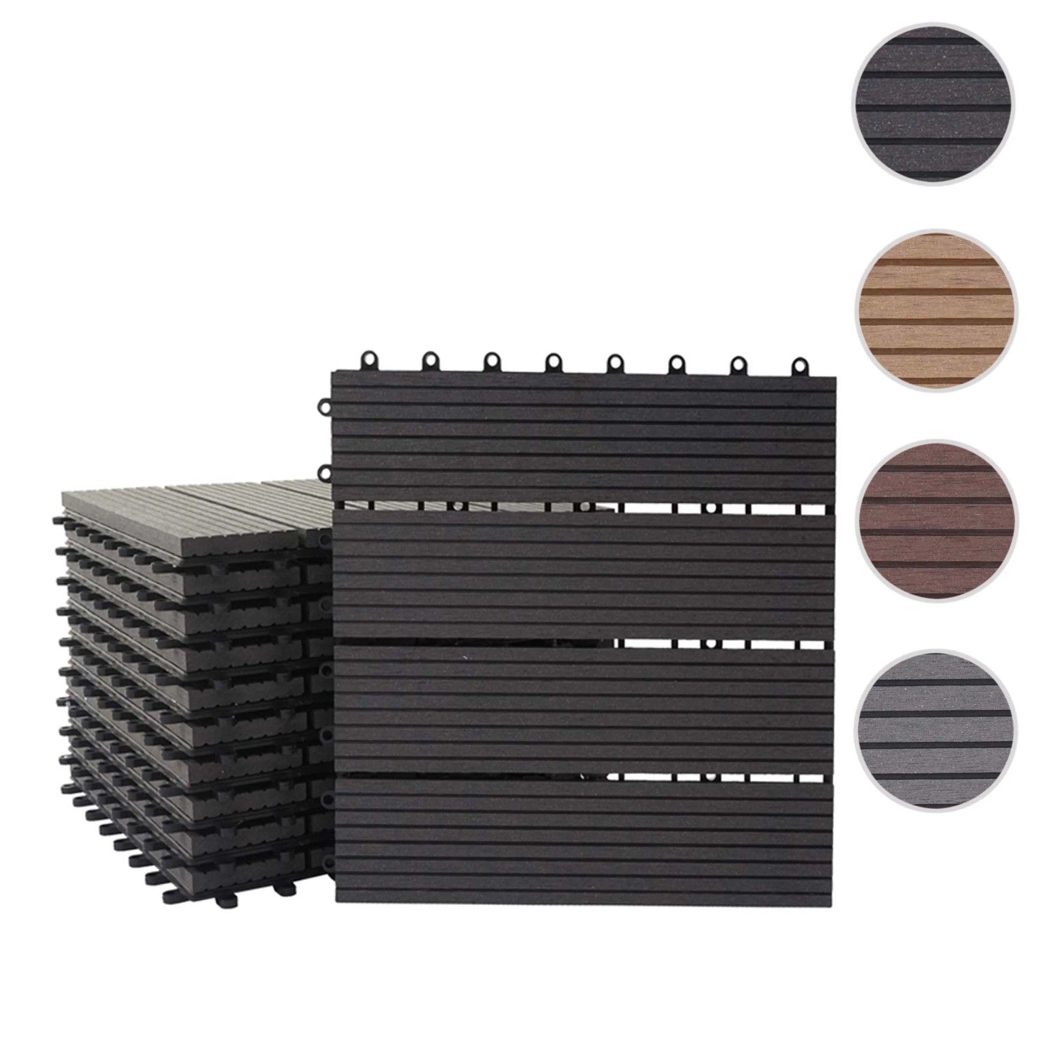 MCW WPC Bodenfliese Sarthe Holzoptik Balkon/Terrasse 11x Je 30x30cm - 1qm anthrazit Linear ...